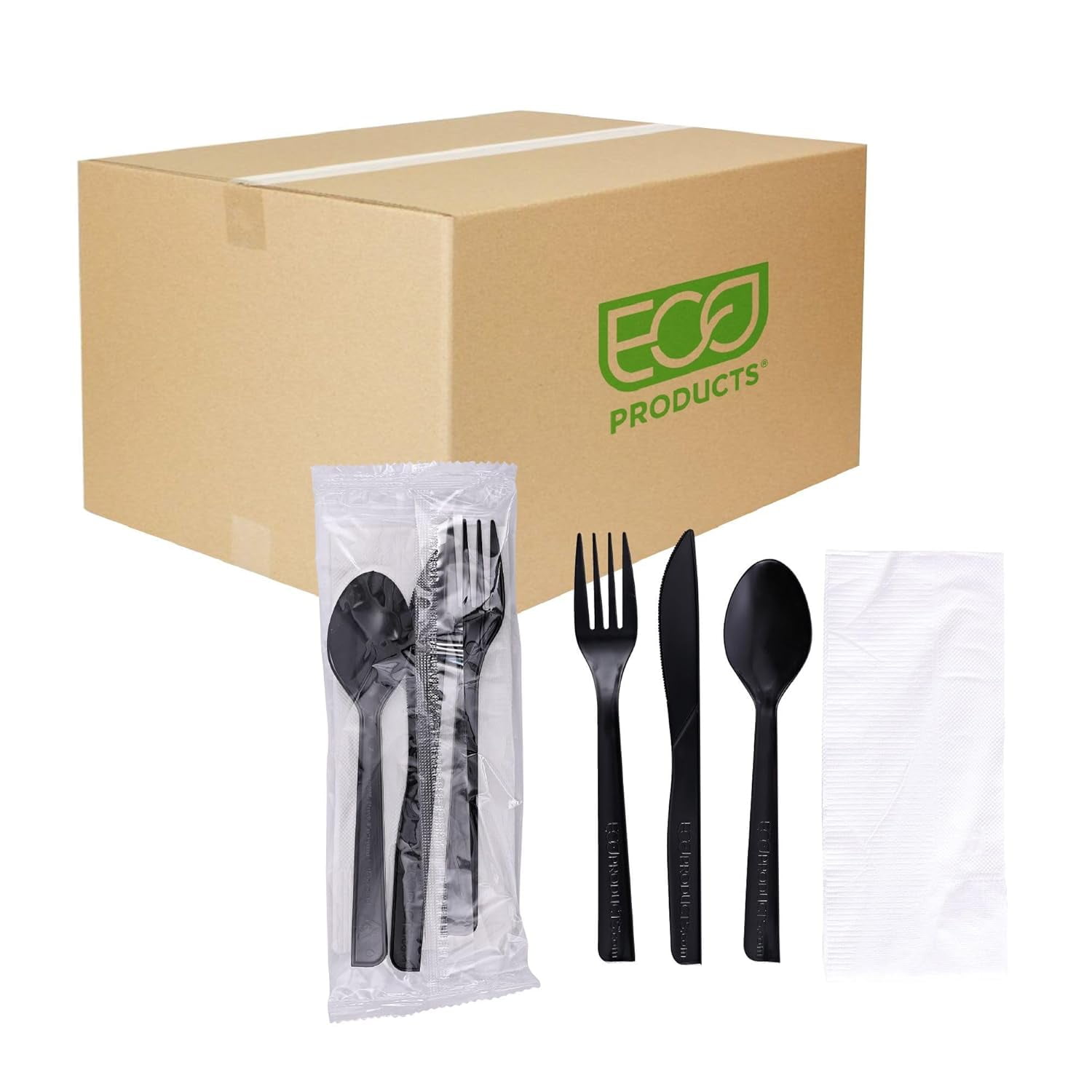 Eco-Products Recycled 6" Plastic Utensil Set, Wrapped Cutlery Kit, Case ...