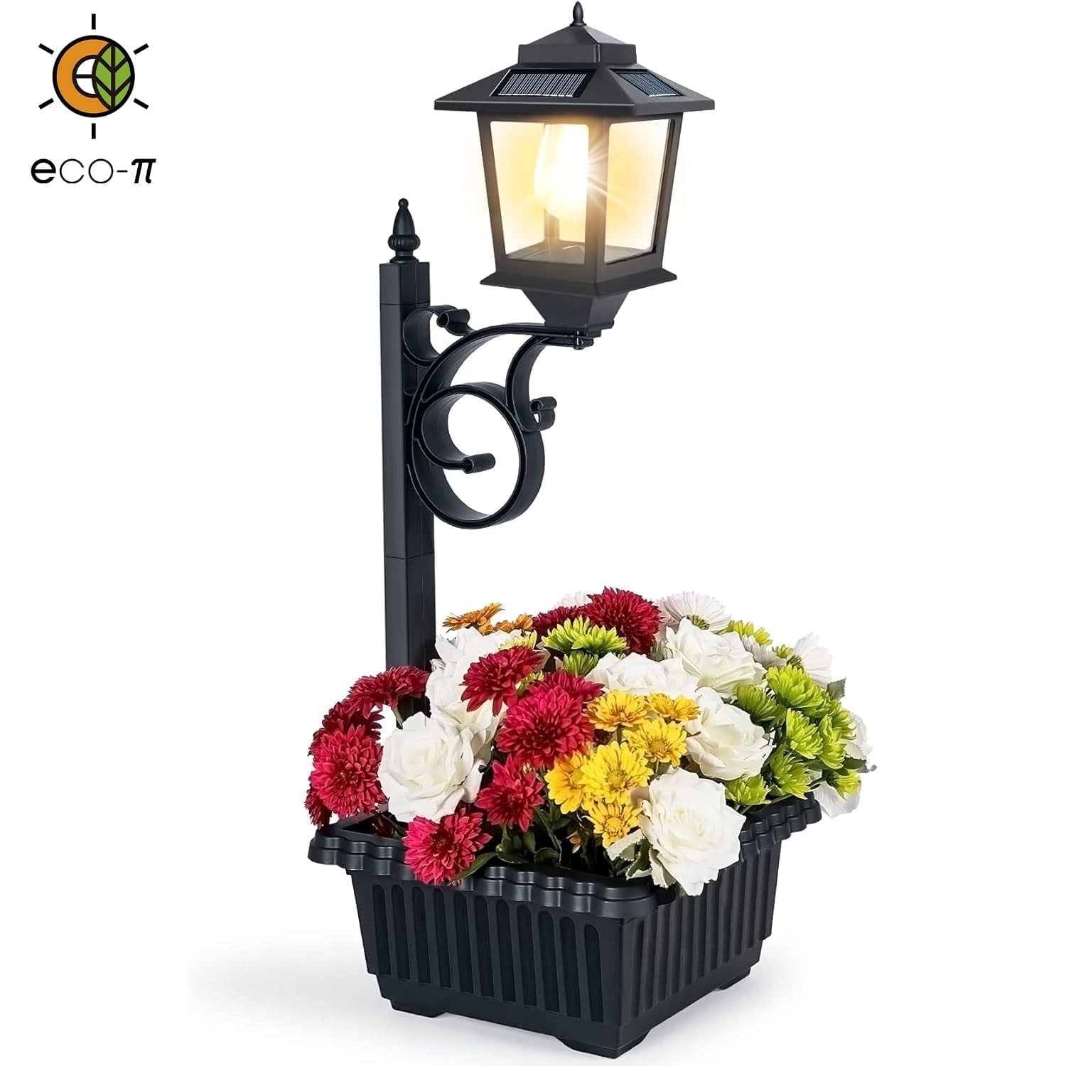 Eco-π Solar Lamp Post Light with Planter, 3000K 2 in 1 Outdoor Flower ...