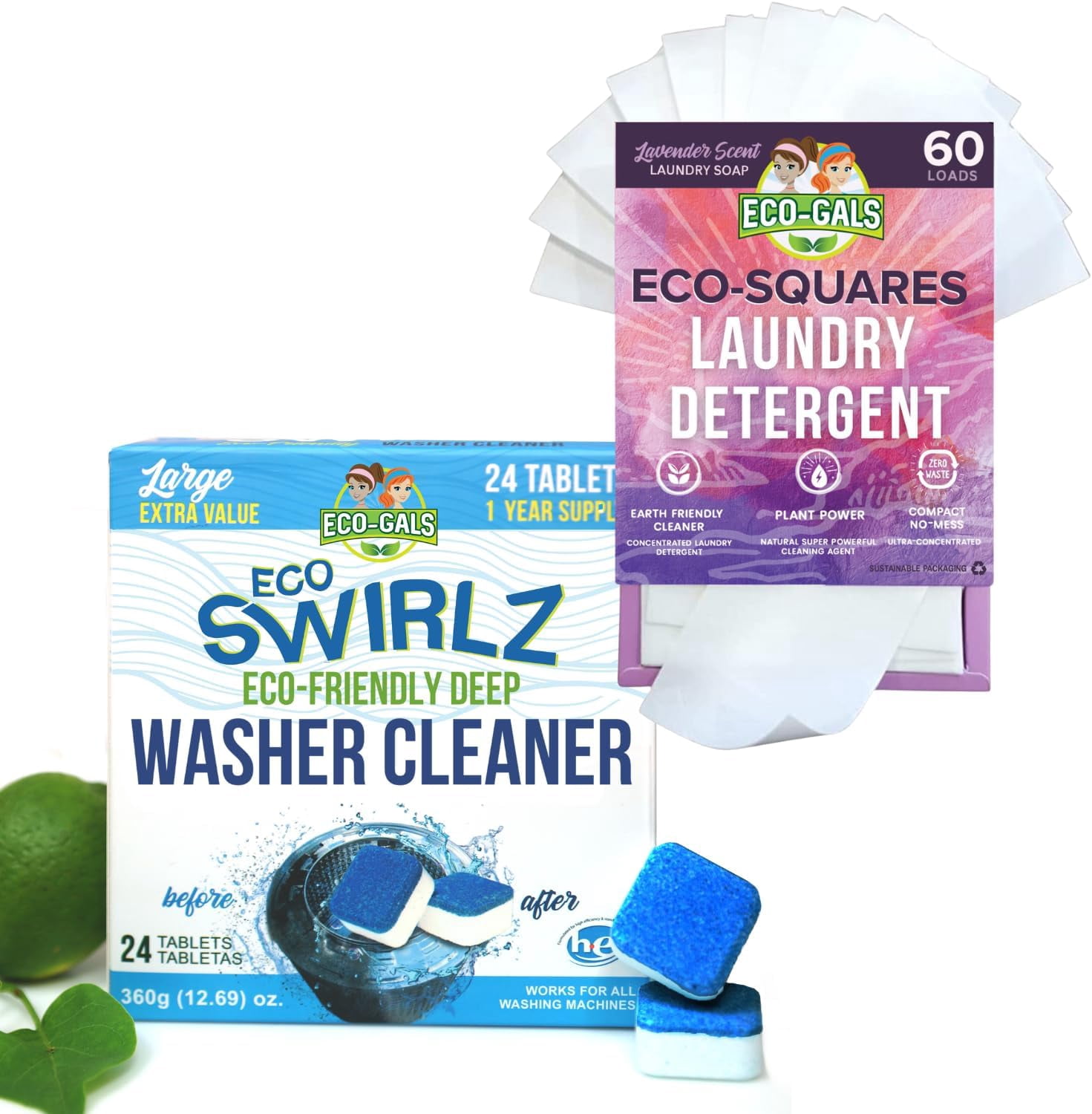 Eco Swirlz Washing Machine Cleaner, 24 Count, Eco-Squares Laundry ...