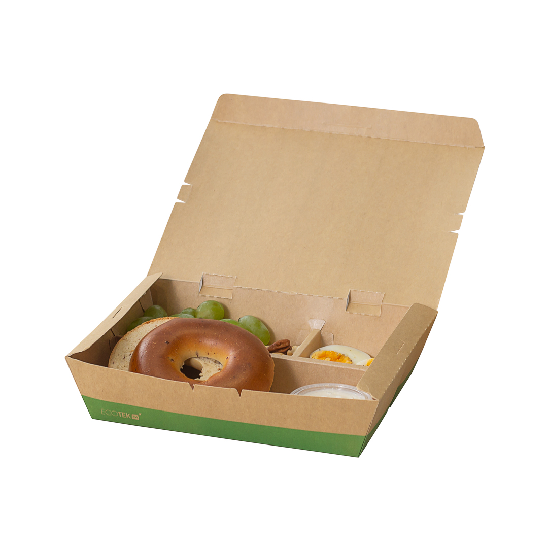 Eco Tek 51 oz Rectangle Kraft and Green Paper Bento Box - 3-Compartment ...
