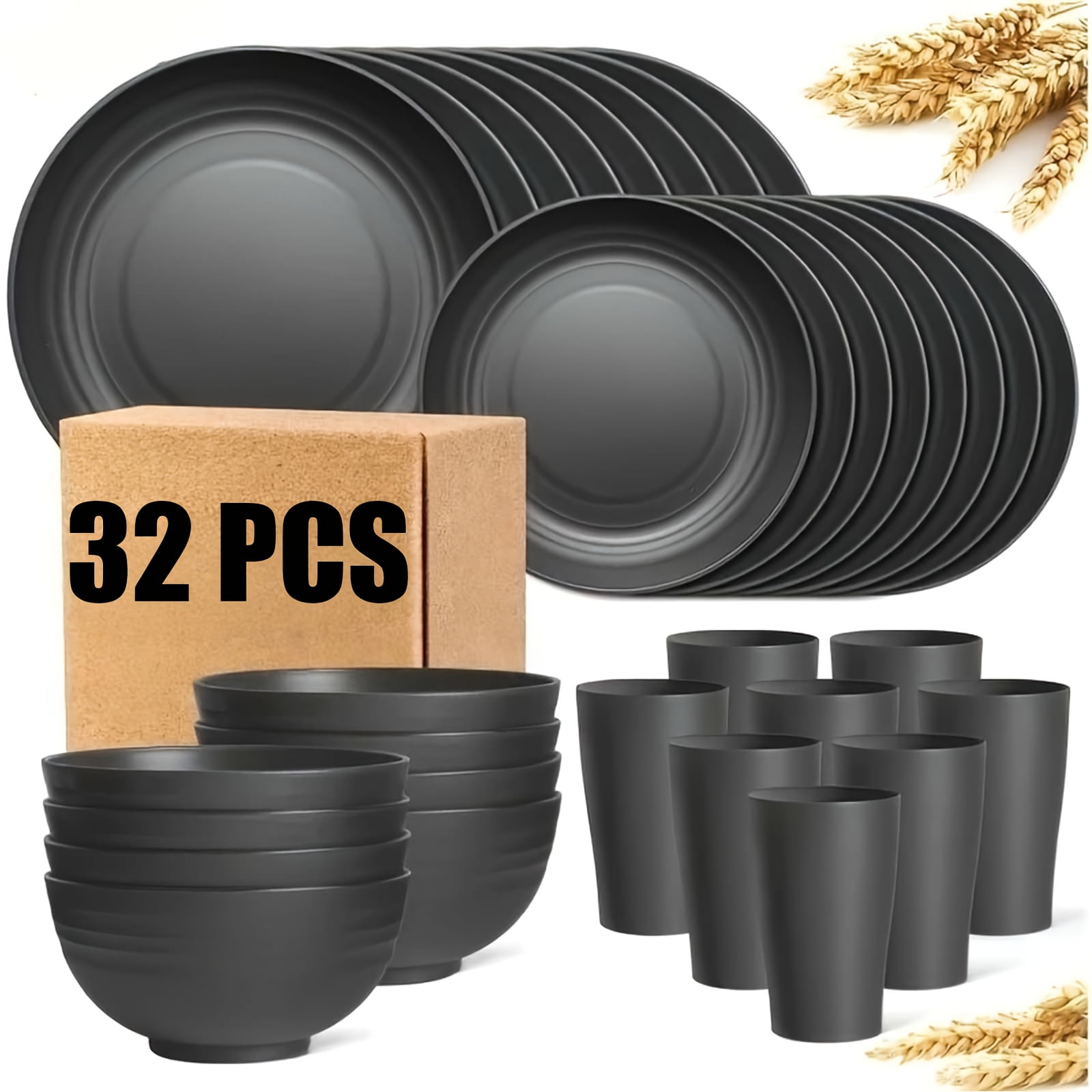 Michnild Eco Wheat Straw 32-Piece Dinnerware Set, Durable Lightweight ...