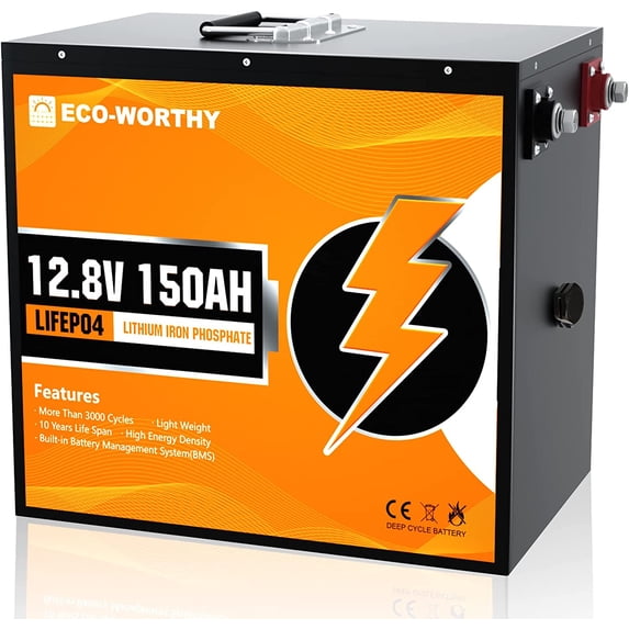 Eco-Worthy 12V 150AH LiFePO4 Deep Cycle Battery for RV, Golf Cart Power ...