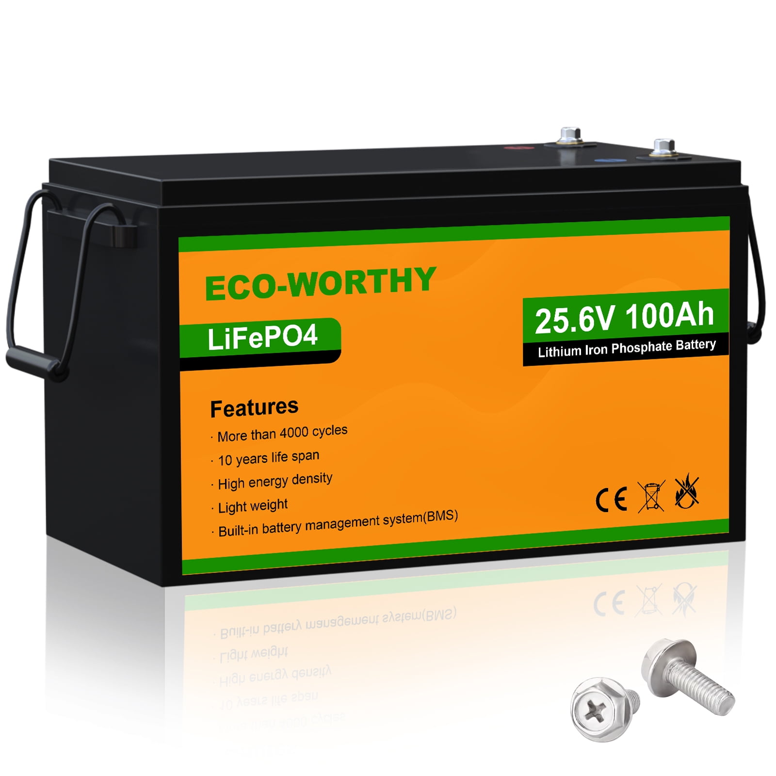 ECO-WORTHY 24V 100Ah LiFePO4 Lithium Battery BMS 3000+Deep Cycles ...