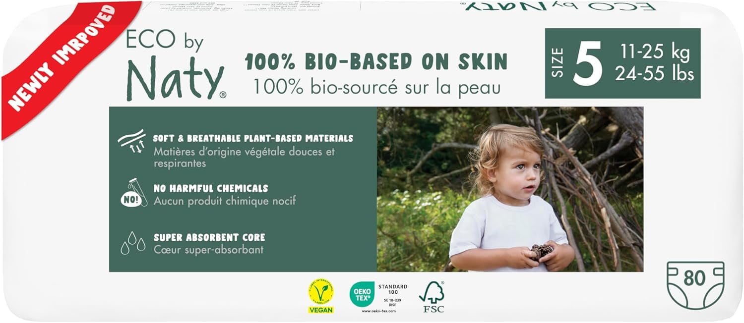 Free Shipping! Eco by Naty Fully Compostable Diapers, Size 5, 80 Count ...