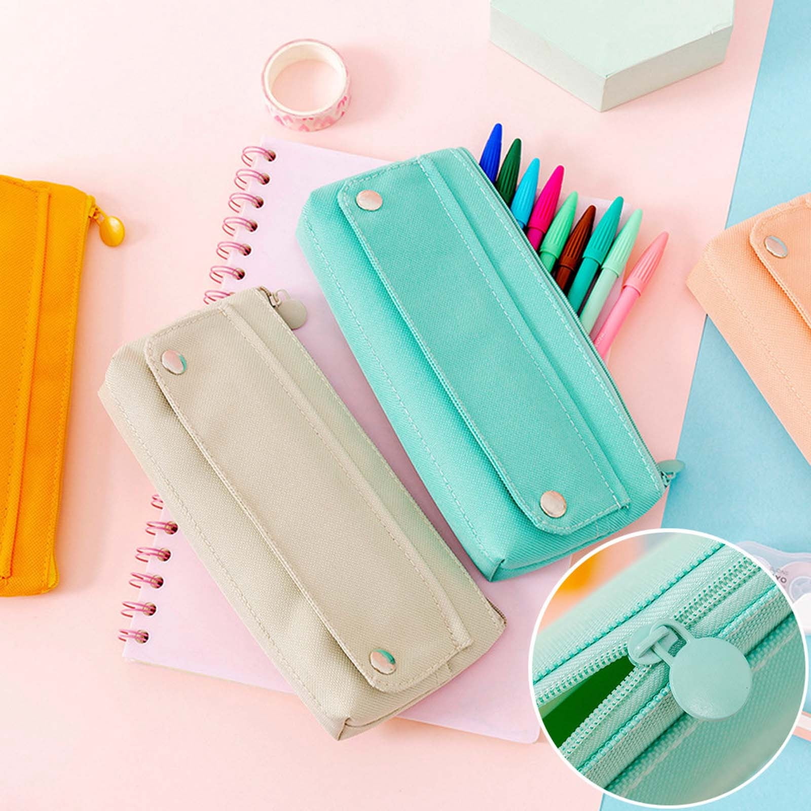 Eco-friendly Pencil Case, Double Layer Solid Color Cloth Pencil Case ...