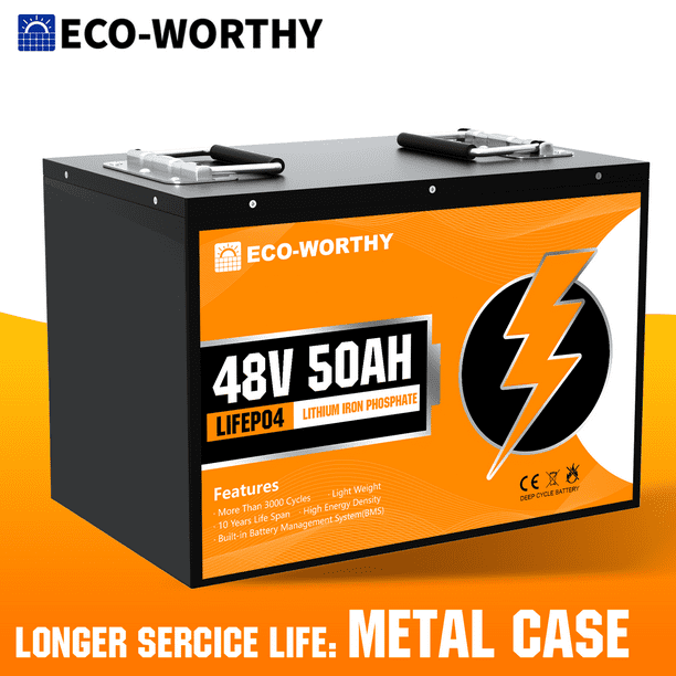 Eco-worthy 48Volts 50Ah LiFePO4 Lithium Battery Metal Case Deep Cycles ...