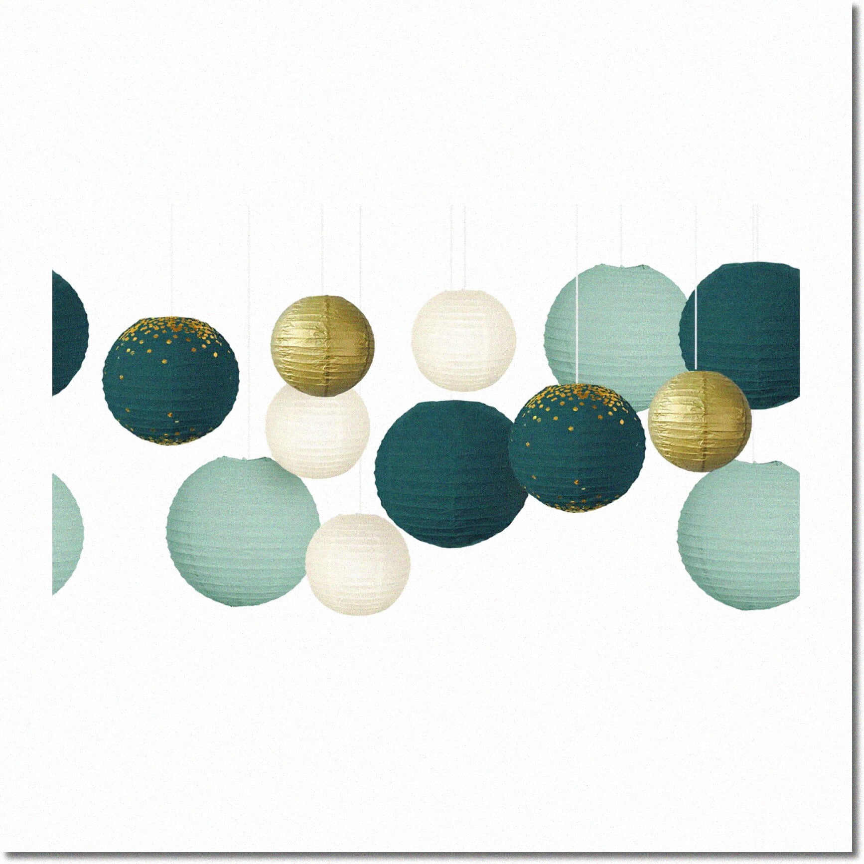 EcoChic Rustic Spring Lanterns - 12Pcs Green Gold Hanging Paper ...