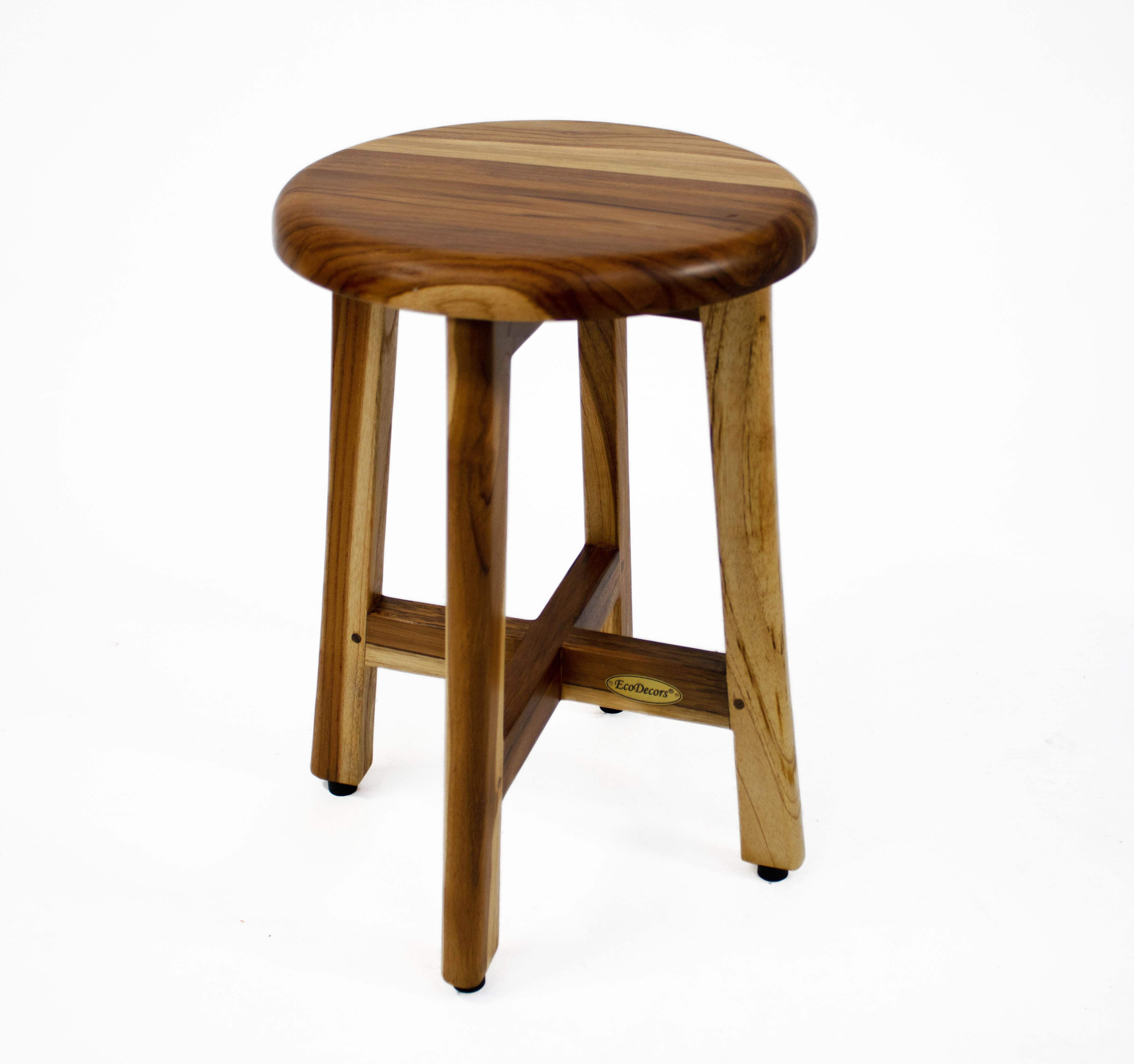 EcoDecors® Shoji® 18" Teak Wood Shower Stool with 12" Round Seat in ...