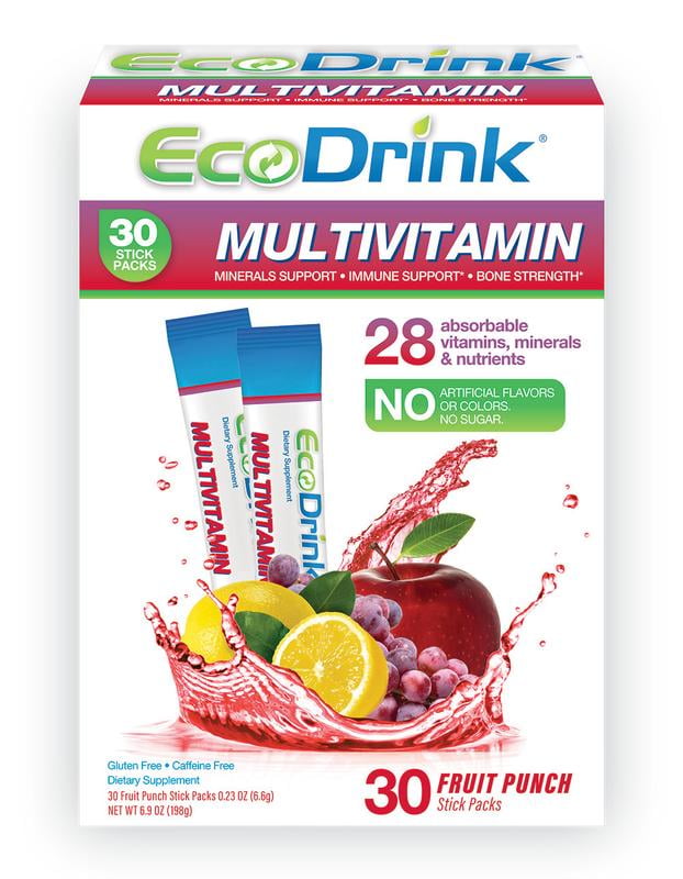 EcoDrink Complete Multivitamin Drink Mix - Fruit Punch 30ct - Walmart.com