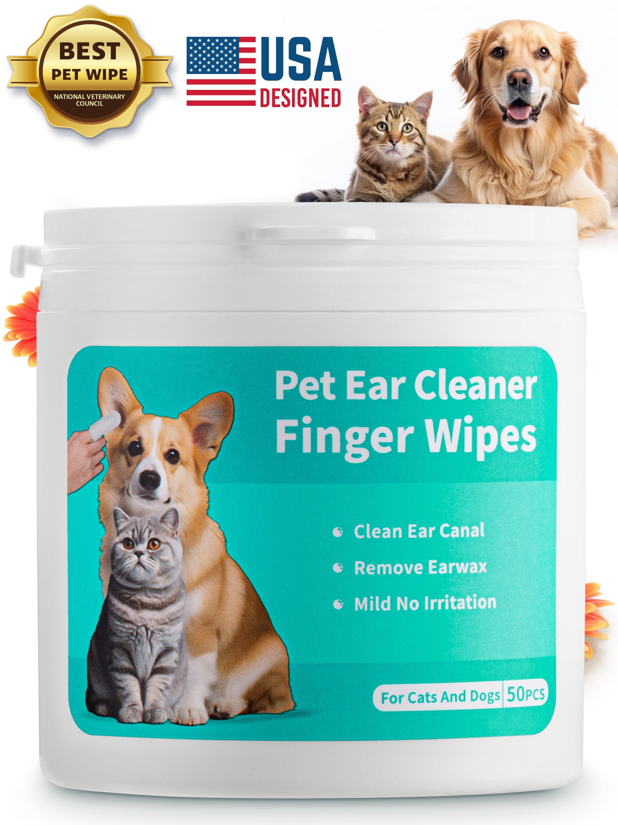 EcoEarth Pet Ear Cleaner Wipes, Disposable Finger Wipes for Dogs and ...
