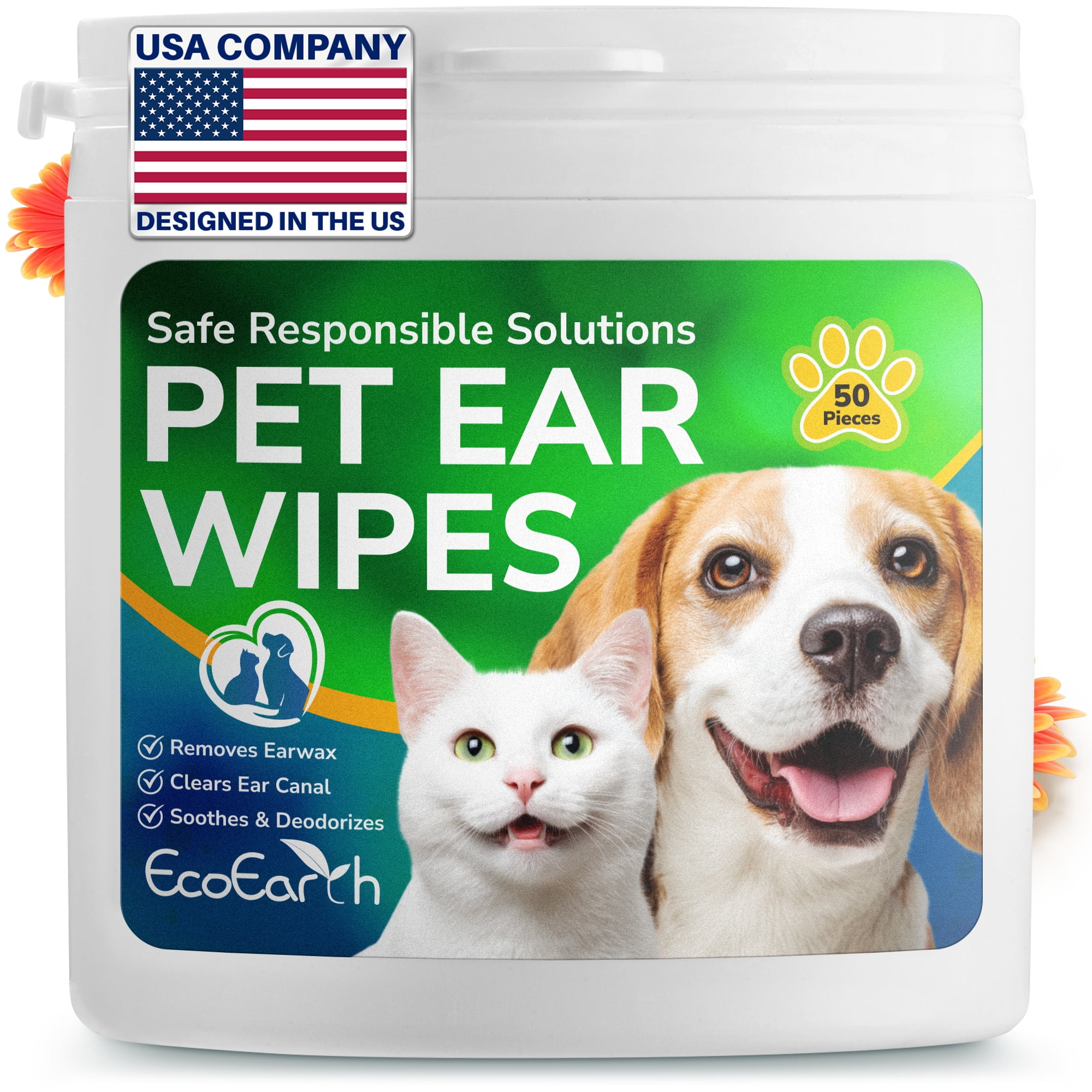 EcoEarth Pet Ear Cleaner Wipes, Disposable Finger Wipes for Dogs and ...