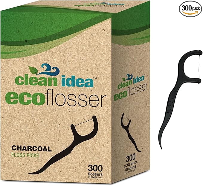 EcoFlosser 300 Picks - Charcoal Dental Floss Picks for Teeth Cleaning ...