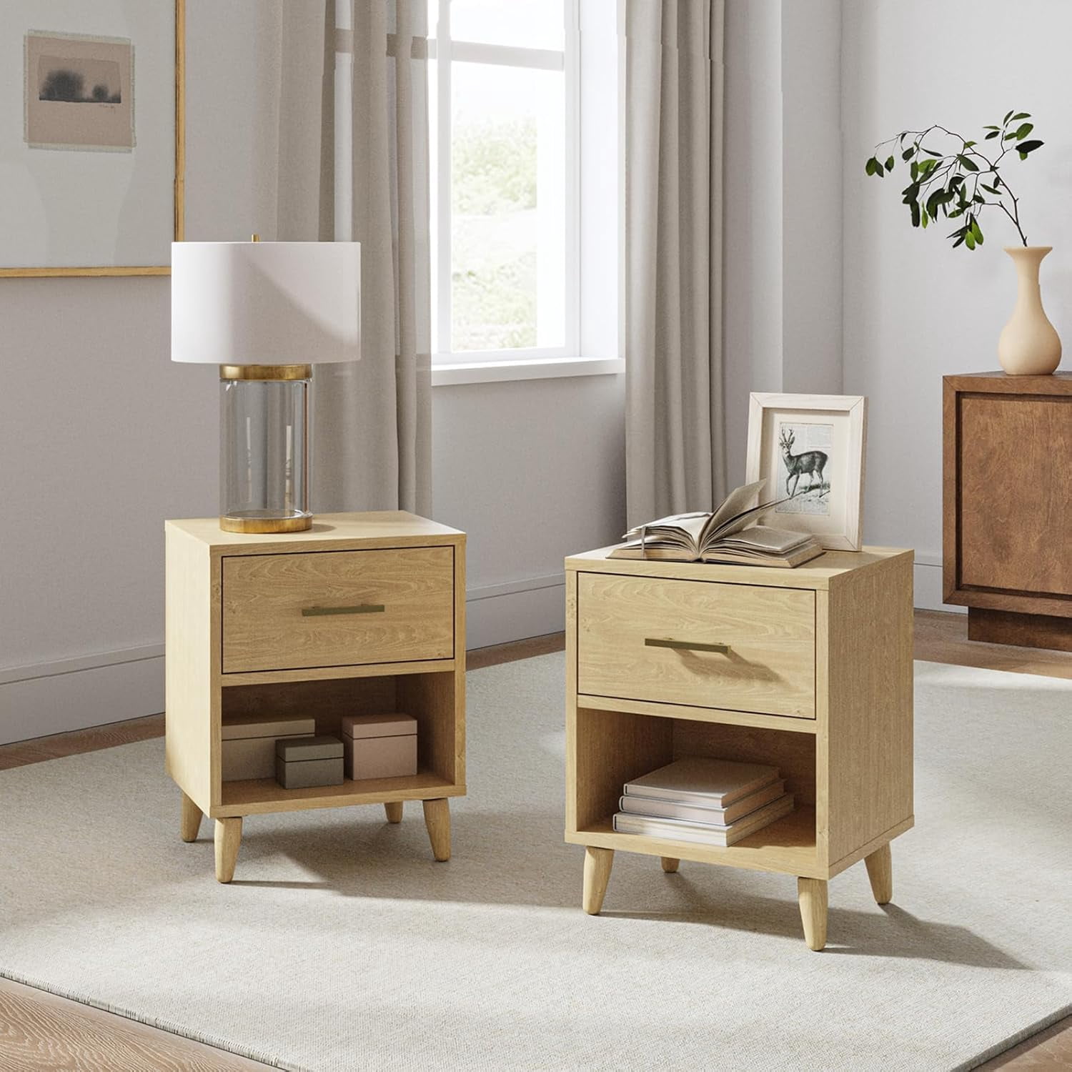EcoHarbor Mid-Century Nightstand Wood Modern Bedside Table with Open ...