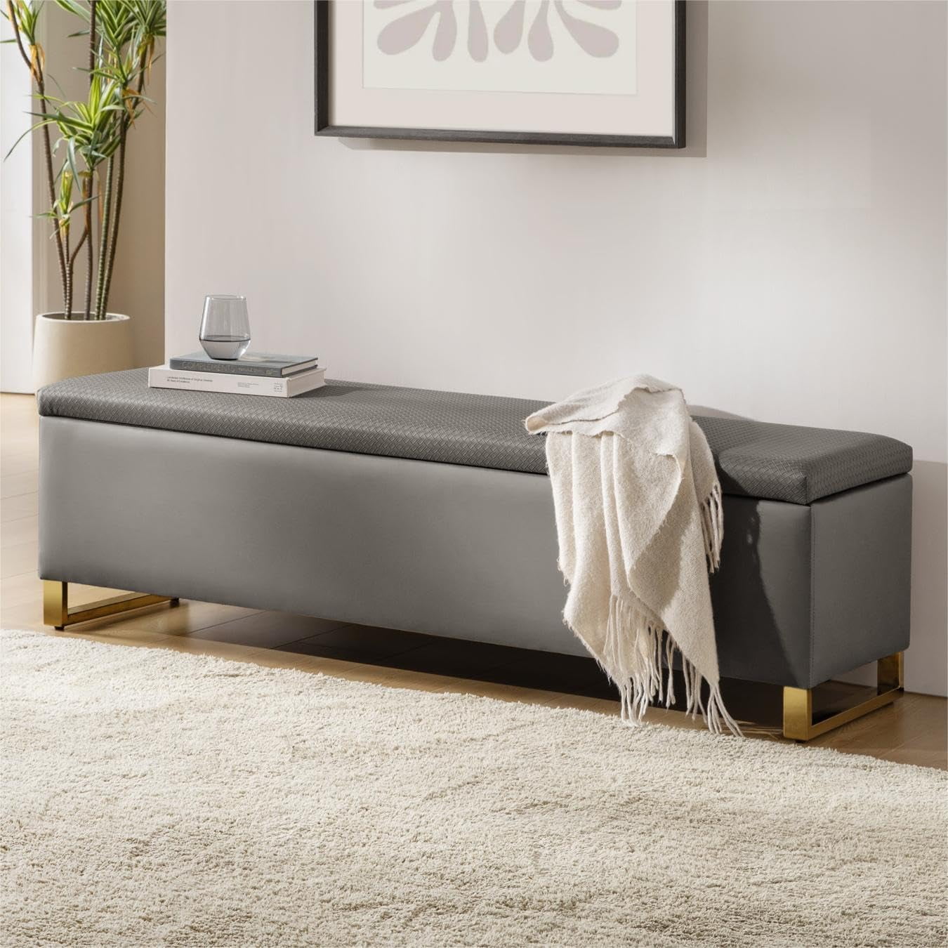 EcoHarbor Storage Ottoman Bench with Throw Ottomans End of Bed Bench ...