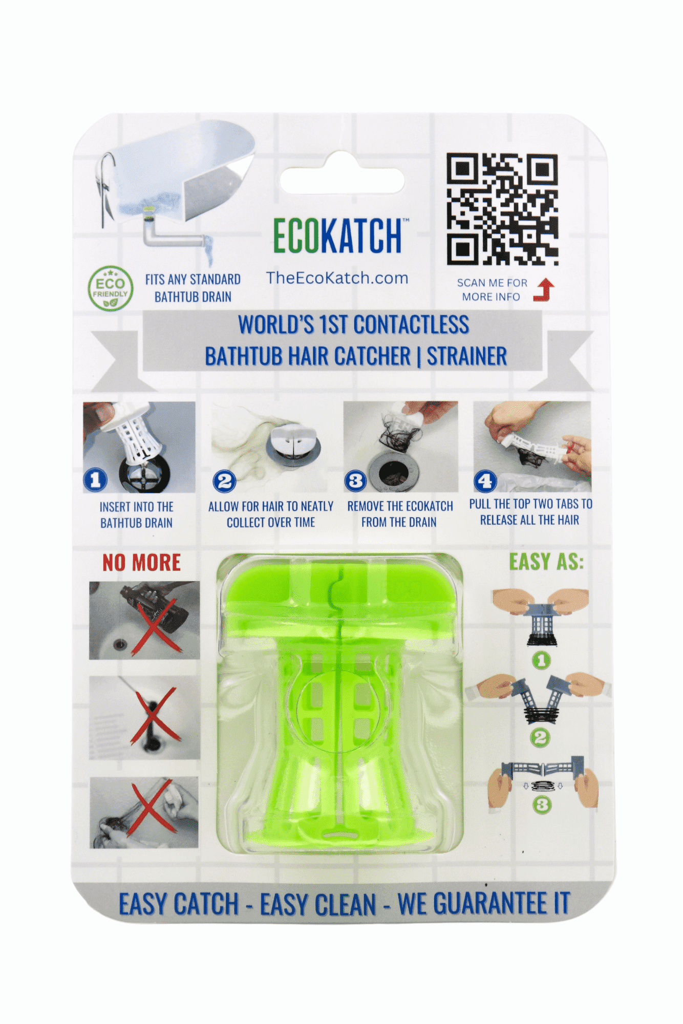 EcoKatch Bathtub Drain Hair Catcher | No-Contact Disposal | Conceals ...