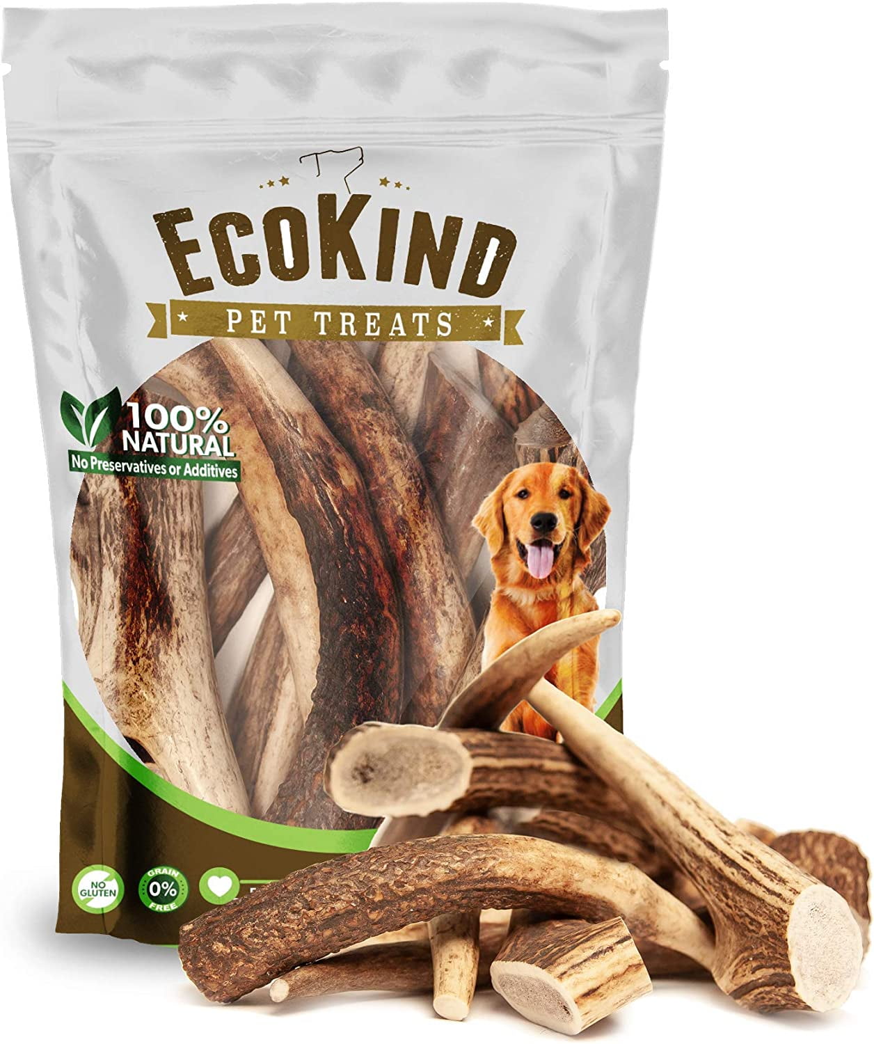 EcoKind Large Elk Antlers for Dogs, 4 Pack Dog Chew Antlers, Natural ...