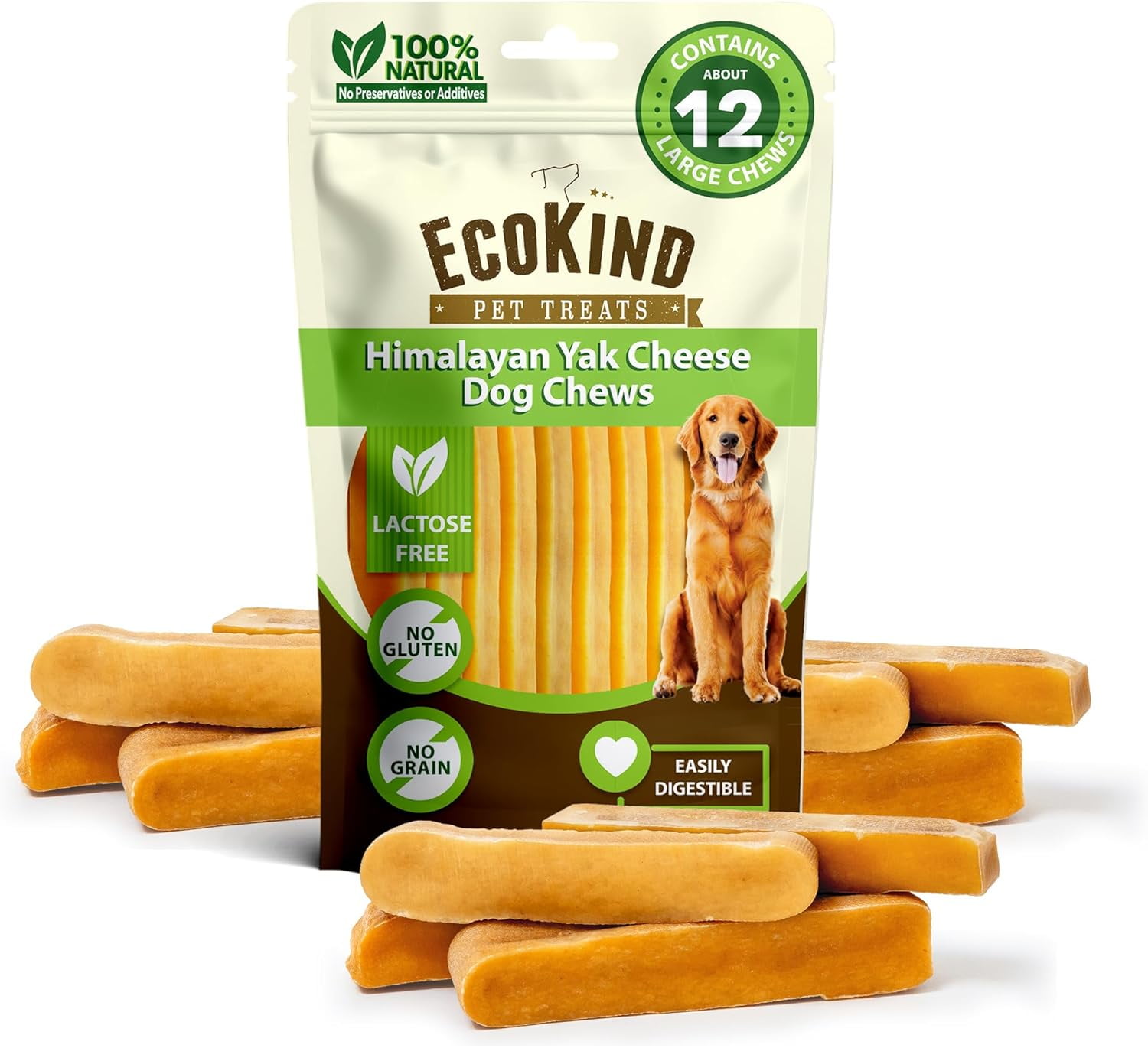 EcoKind Organic Yak Milk Dog Chews, Large Dog Snacks, Himalayan Yak ...