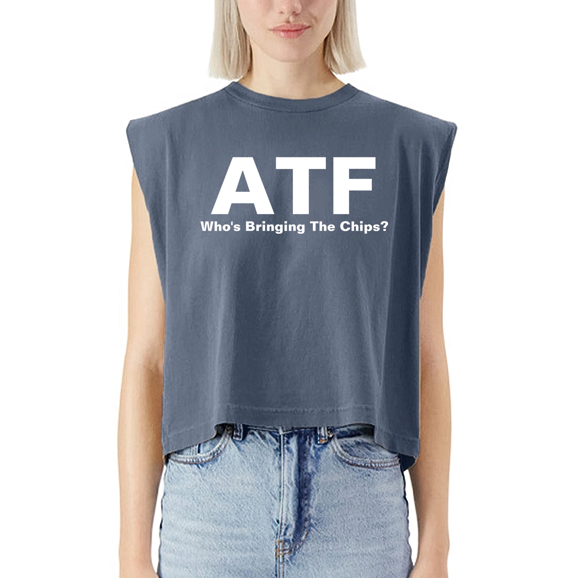 EcoLoom Atf Whos Bringing The Chips Cap Sleeve Muscle Crop Top Funny Sleeveless Baby Shirt Navy ...