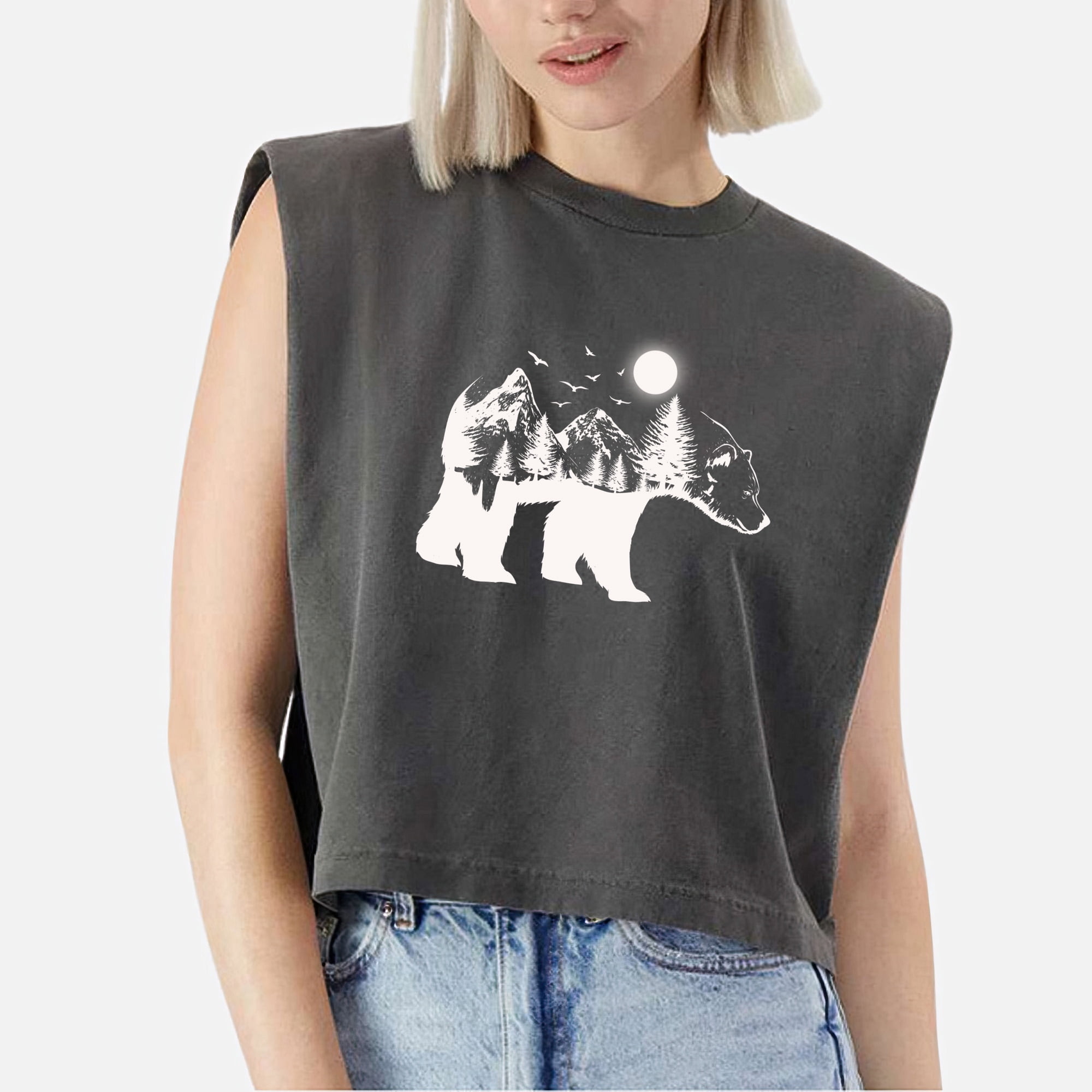 EcoLoom Bear Illustration From Trees Bears Cap Sleeve Muscle Crop Top ...