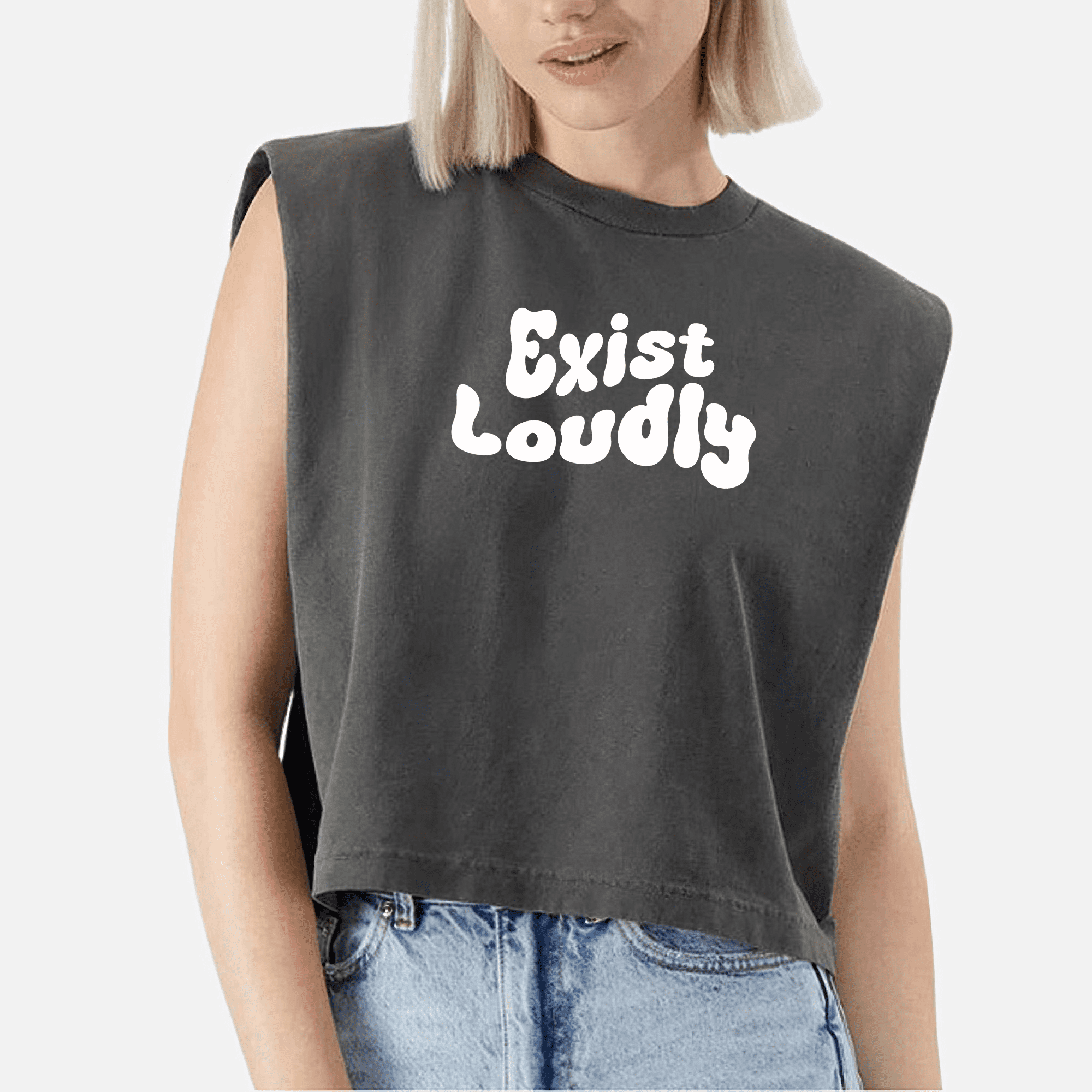 EcoLoom Exist Loudly Sleeveless Shirt for Women Empowerment Cap Sleeve Muscle Crop Top - Walmart.com