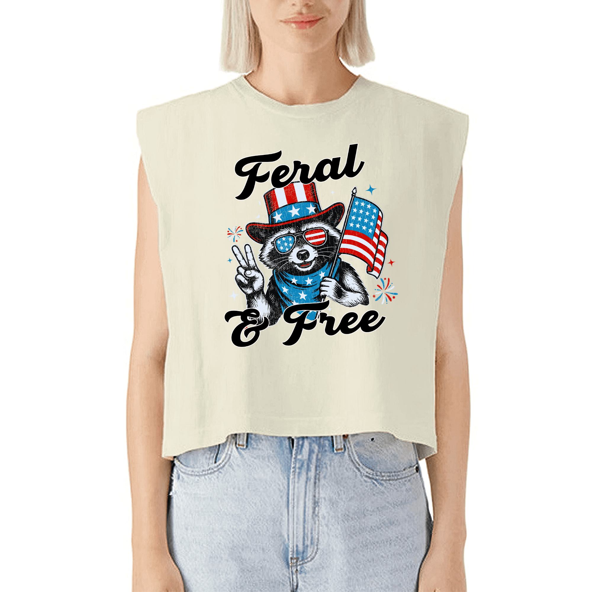 EcoLoom Feral and Free Raccoon Cap Sleeve Muscle Crop Top American ...