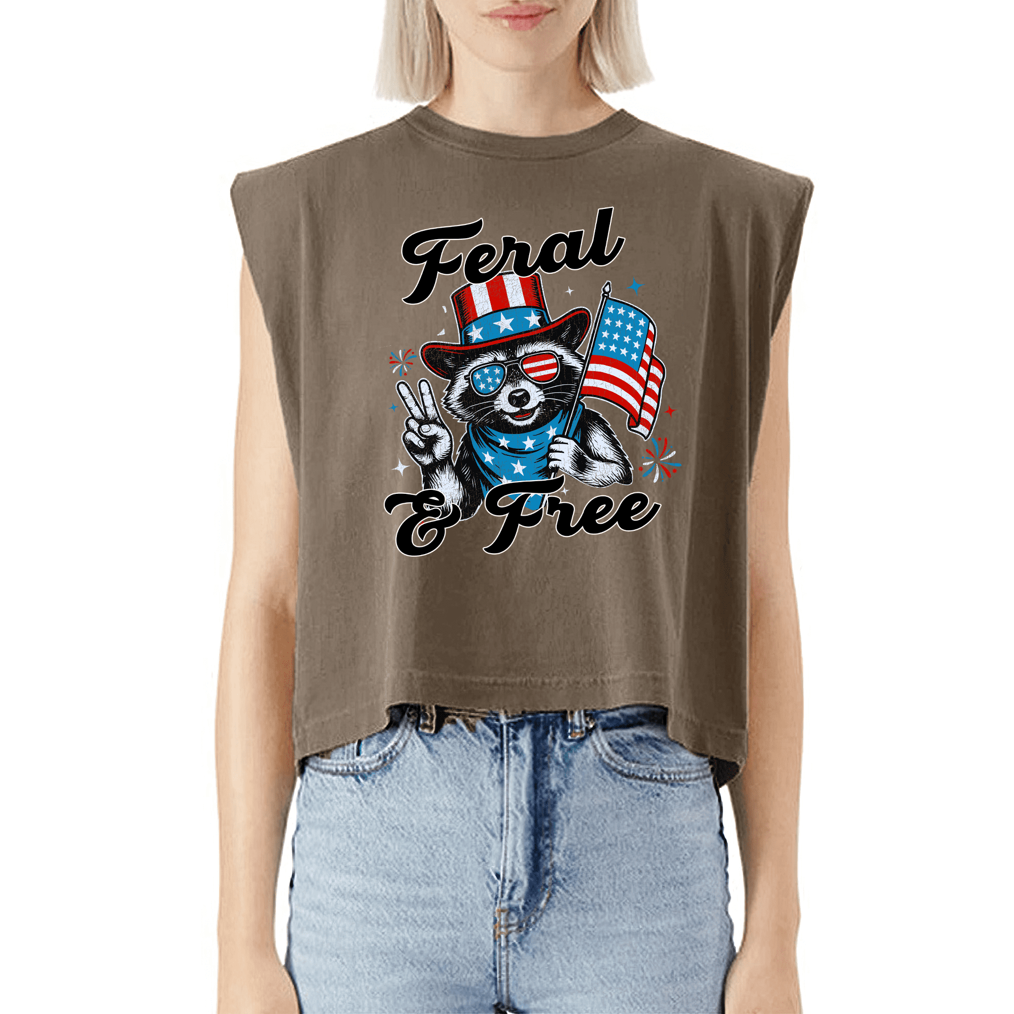 EcoLoom Feral and Free Raccoon Cap Sleeve Muscle Crop Top American ...