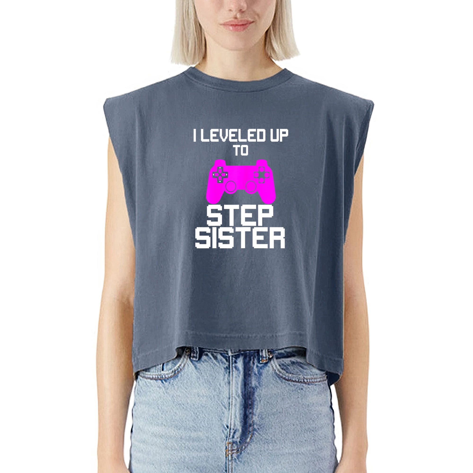 EcoLoom I Leveled Up To Step Sister Gaming Gamer Cap Sleeve Muscle Crop ...
