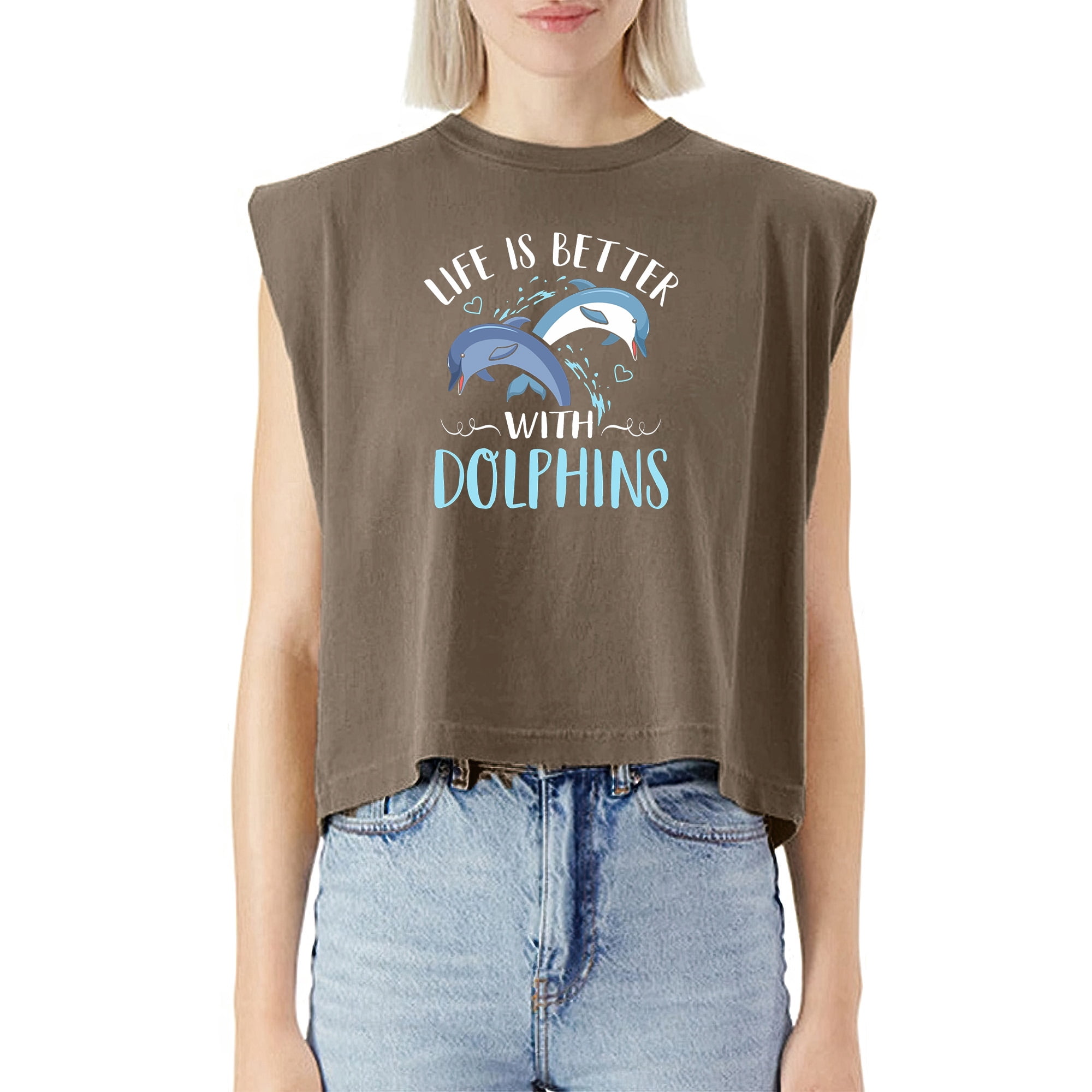 EcoLoom Life Is Better With Dolphins Sea World Love Cap Sleeve Muscle ...