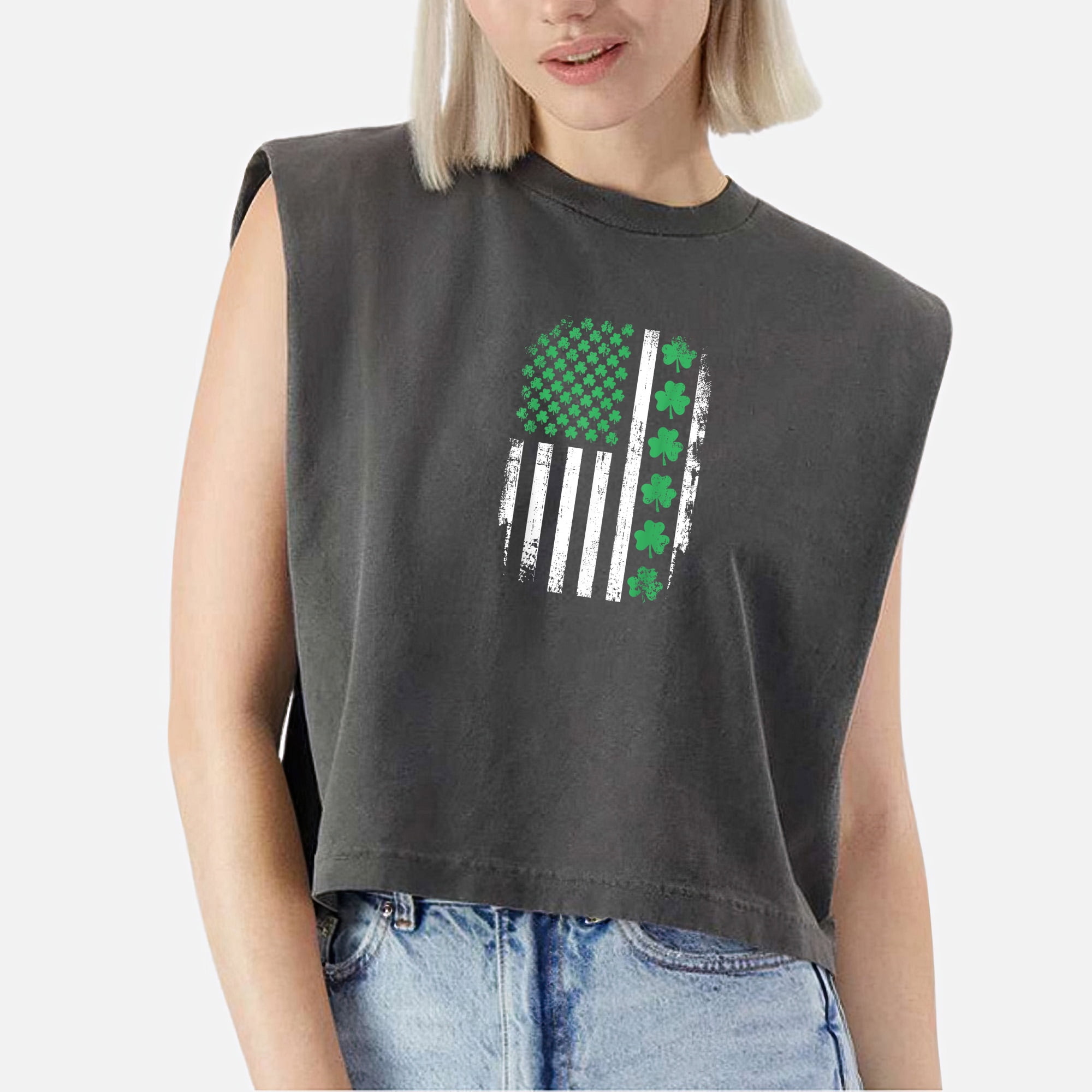 EcoLoom Us American Flag With Shamrocks For St Patricks Day Cap Sleeve ...