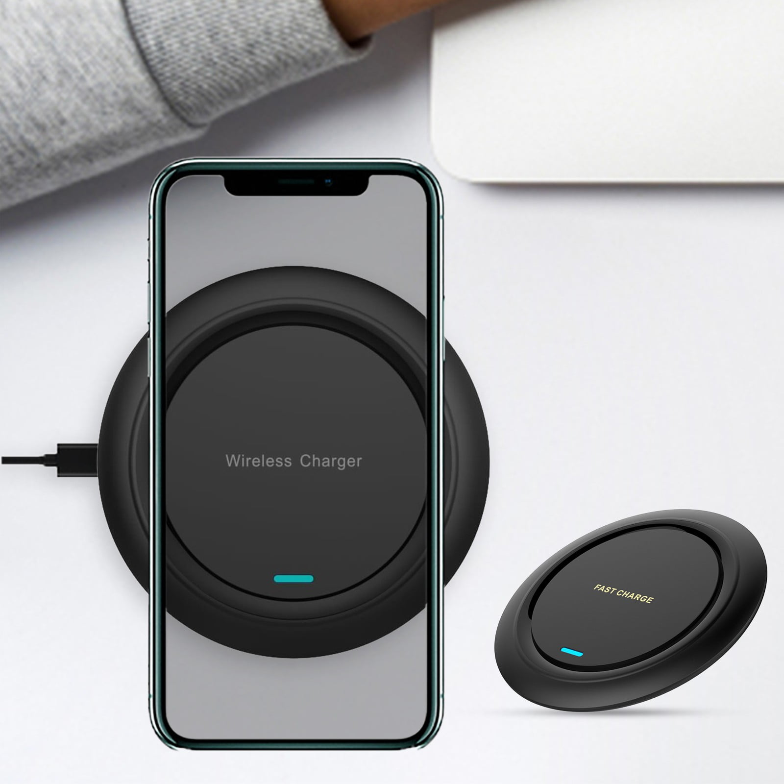 EcoNest 15W Wireless Charger Round Desktop Wireless Charger Portable ...