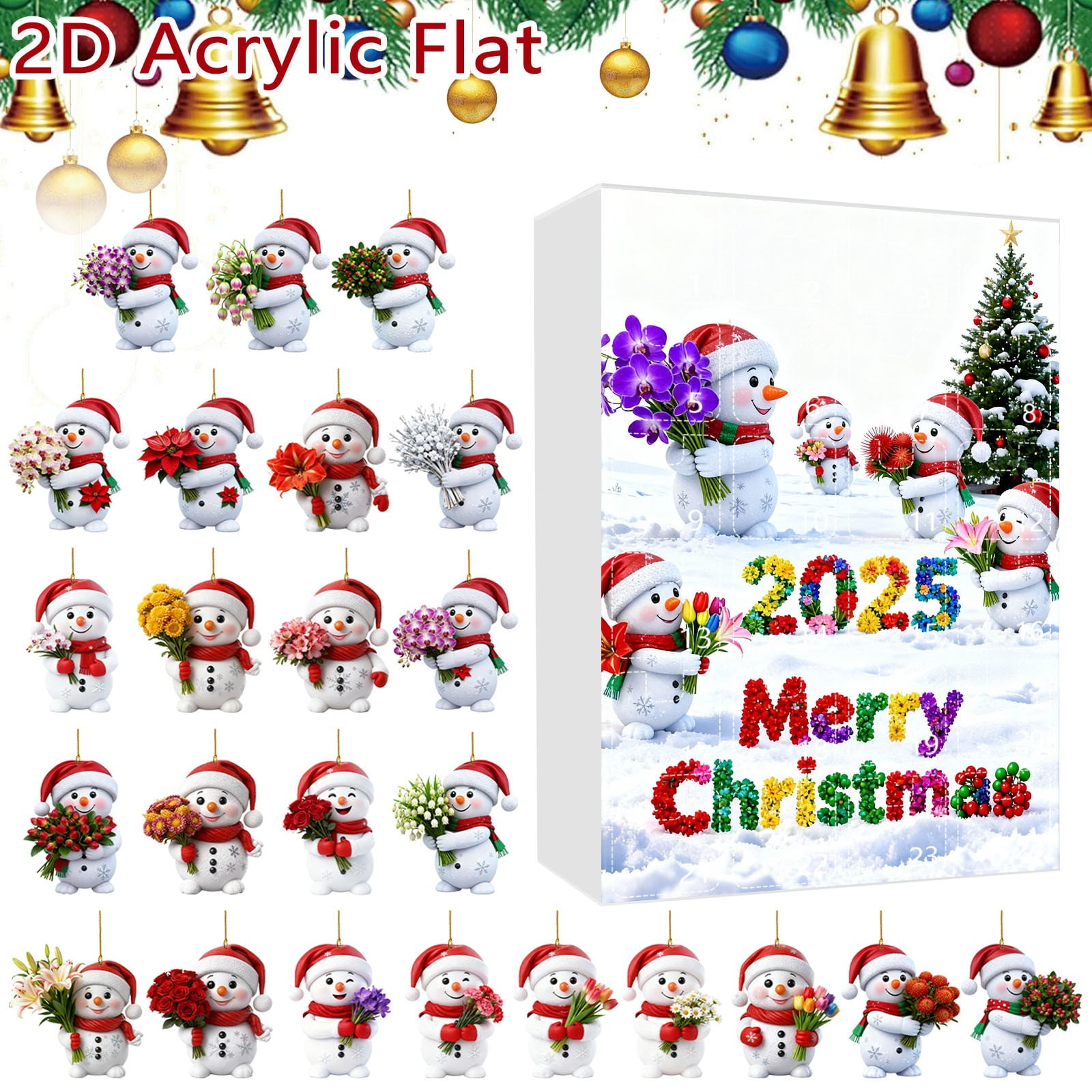 EcoNest 2025 2D Snowman And Acrylic Hanging Advent Calendar 24 2D Flat ...