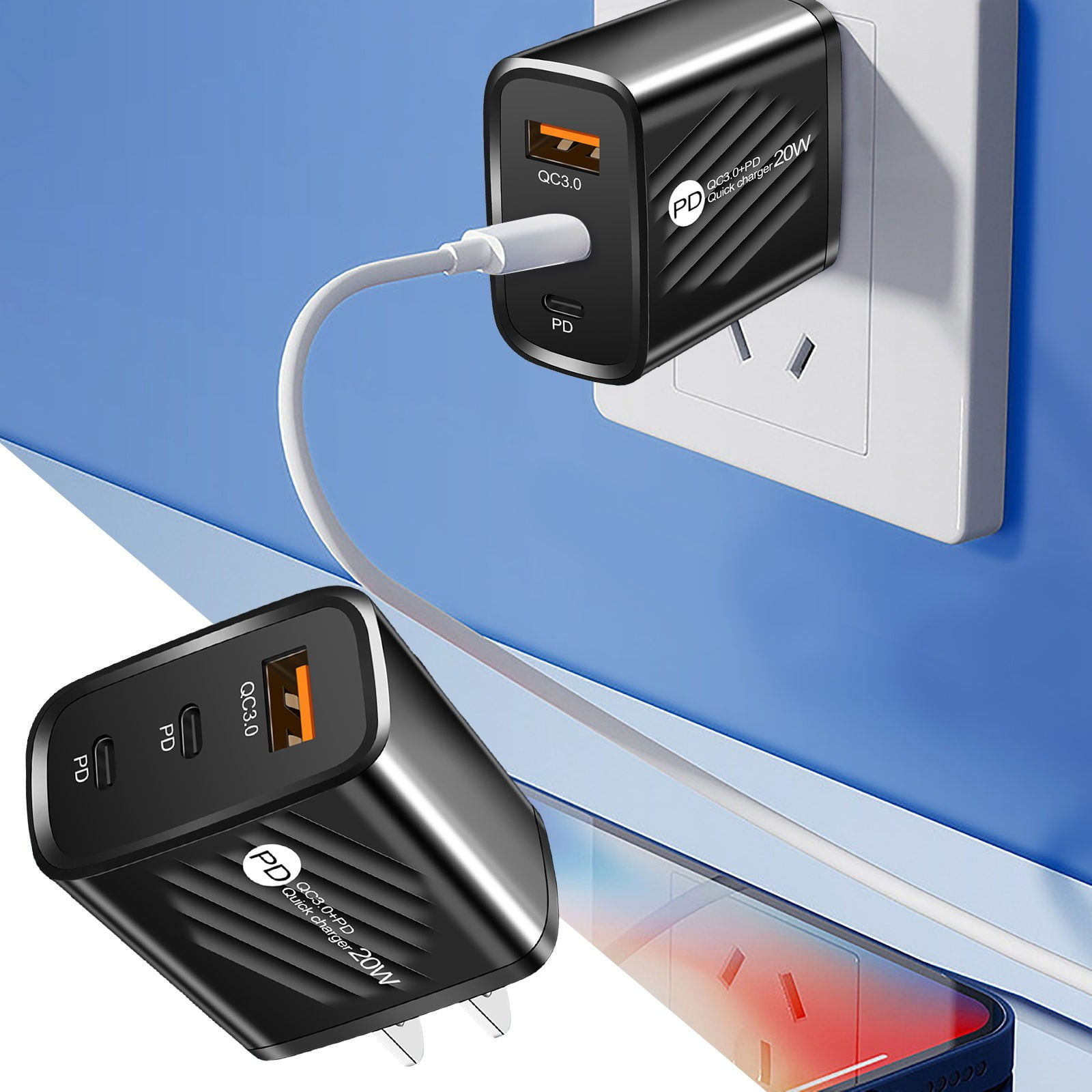 EcoNest 20W USB C Fast Charger Dual 2 Port PD Powered + Charger Wall Charger Stand - Walmart.com