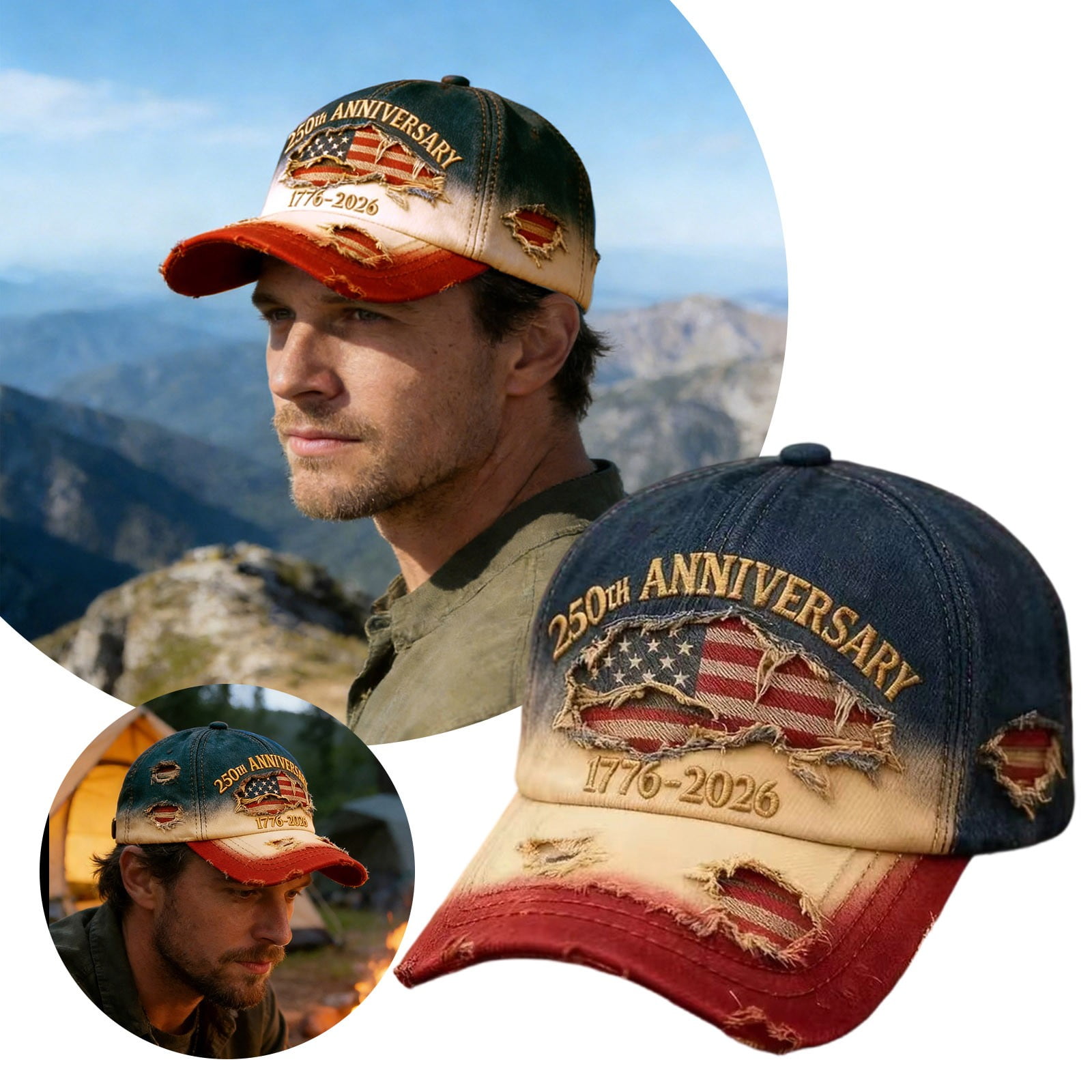 EcoNest 250th Anniversary Old Cowboy Hat 1776–2026 Patriotic Baseball ...