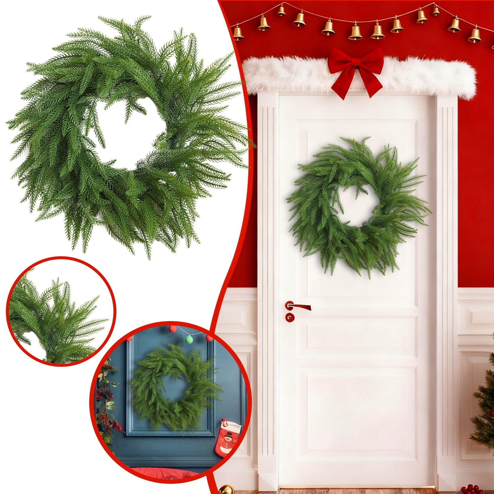 EcoNest 50cm Large Wreath For Front Door Realistic Wreaths Faux Needles ...