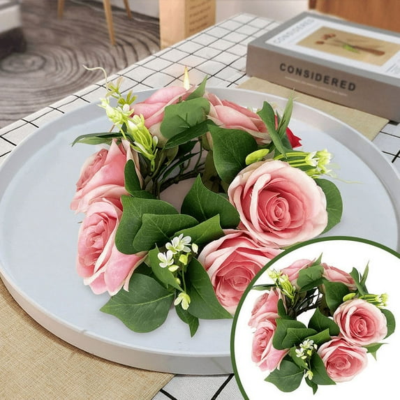 EcoNest Candlestick Wreath Rose With Green Leaf Candlestick Wreath ...