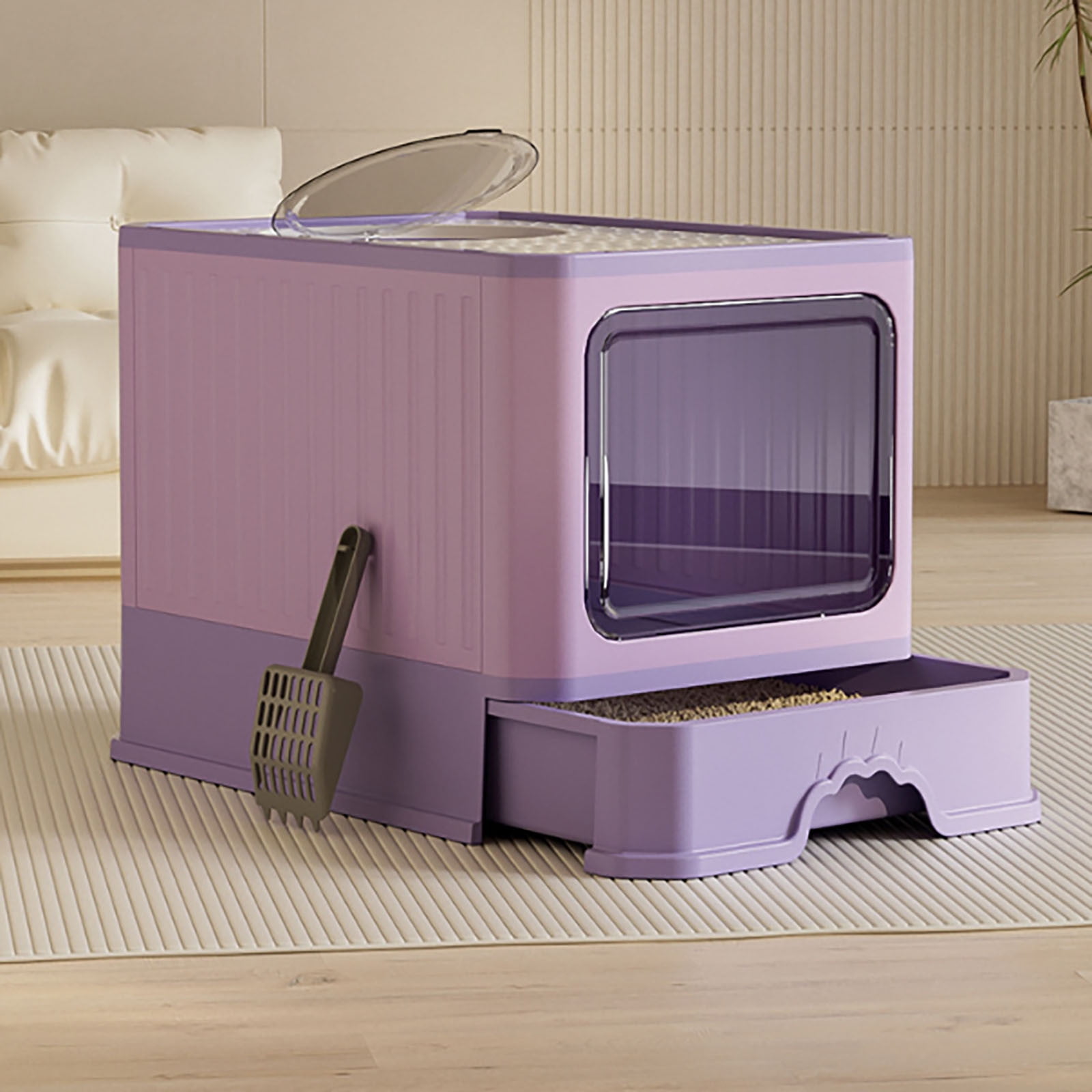 EcoNest Cat Litter With Large Foldable Litter With Lid Front Entry Top ...