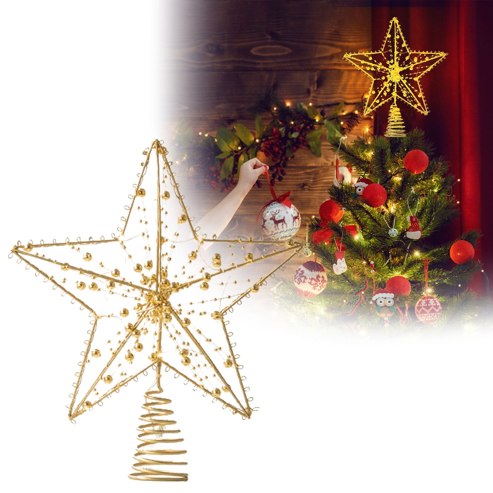 EcoNest Christmas Star Tree Topper, 9.84" Gold Glitter Sparkle Star ...