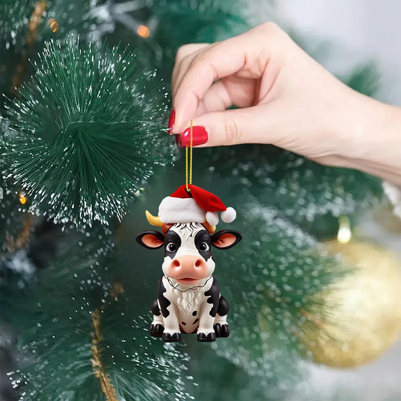EcoNest Cow Figurine Hanging Ornament For Home Farmhouse Style Wooden ...