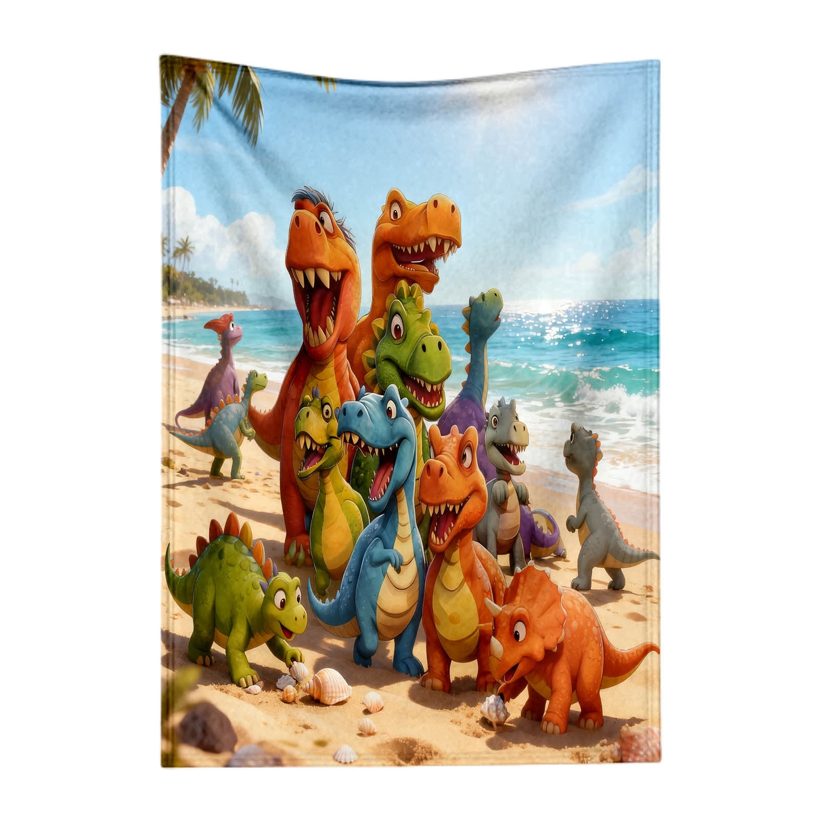 EcoNest Cute Dinosaurs Digital Print Flannel Lightweight Flannel Throw ...