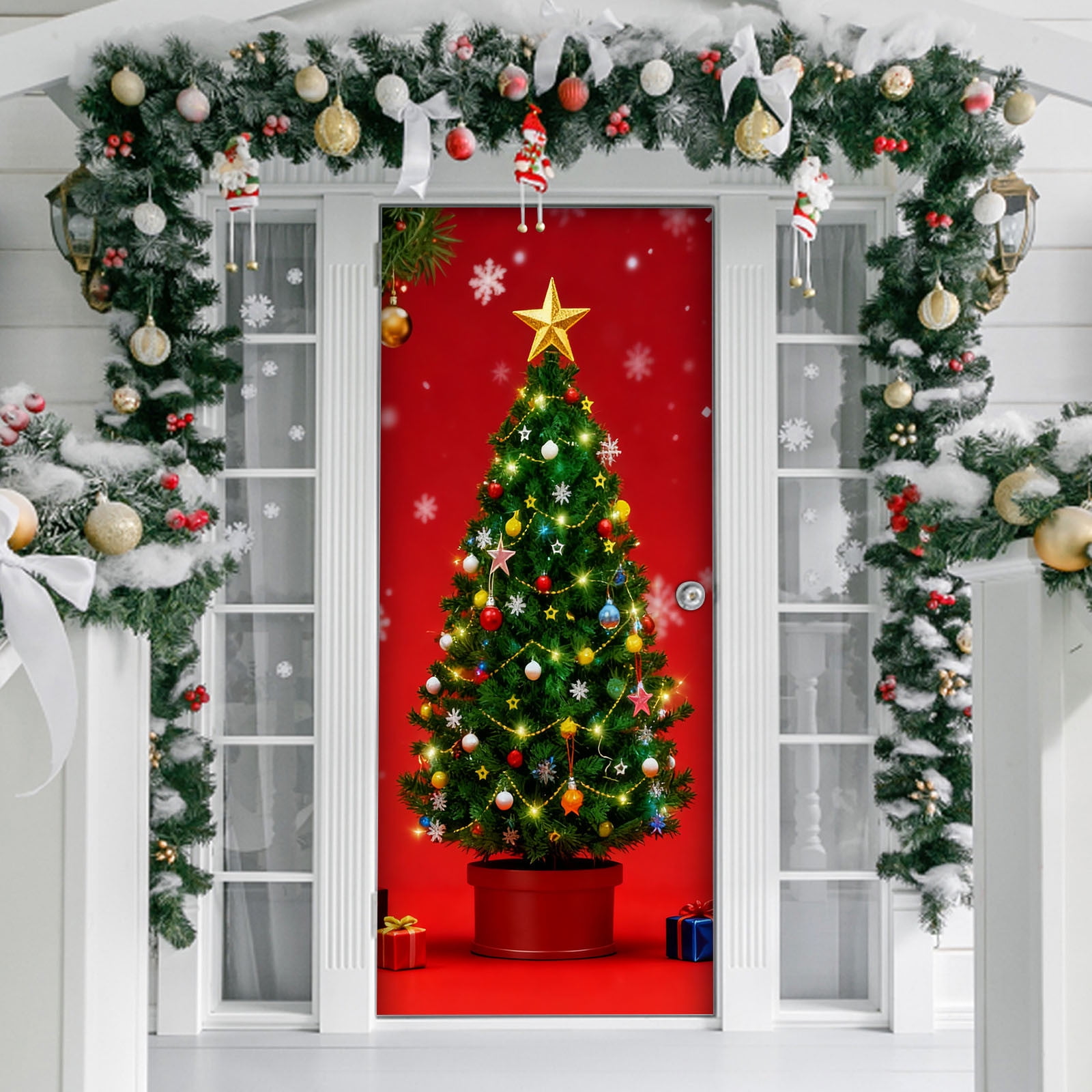 EcoNest Door Curtain With Festive Holiday Design Red Background With ...