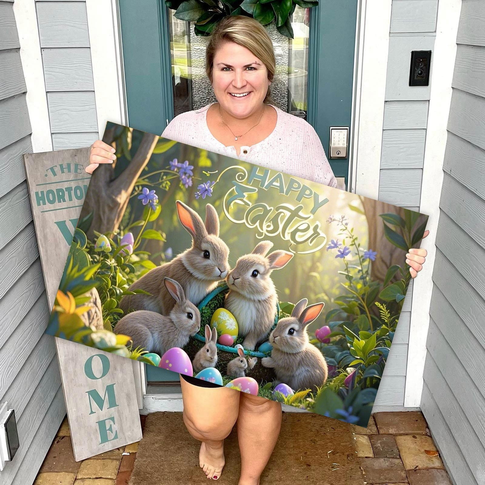 EcoNest Easter Bunny Pattern Soft Velvet Carpet Festive Atmosphere Cute ...