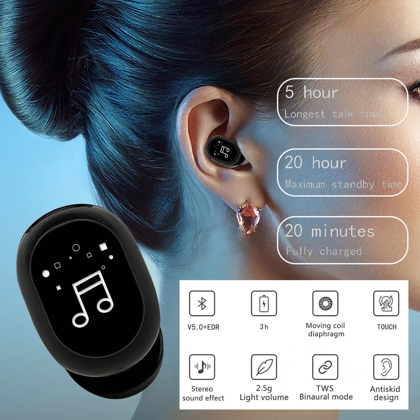 EcoNest F911 In-Ear Mini Wireless Headphones Stealth Bluetooth Earbuds ...