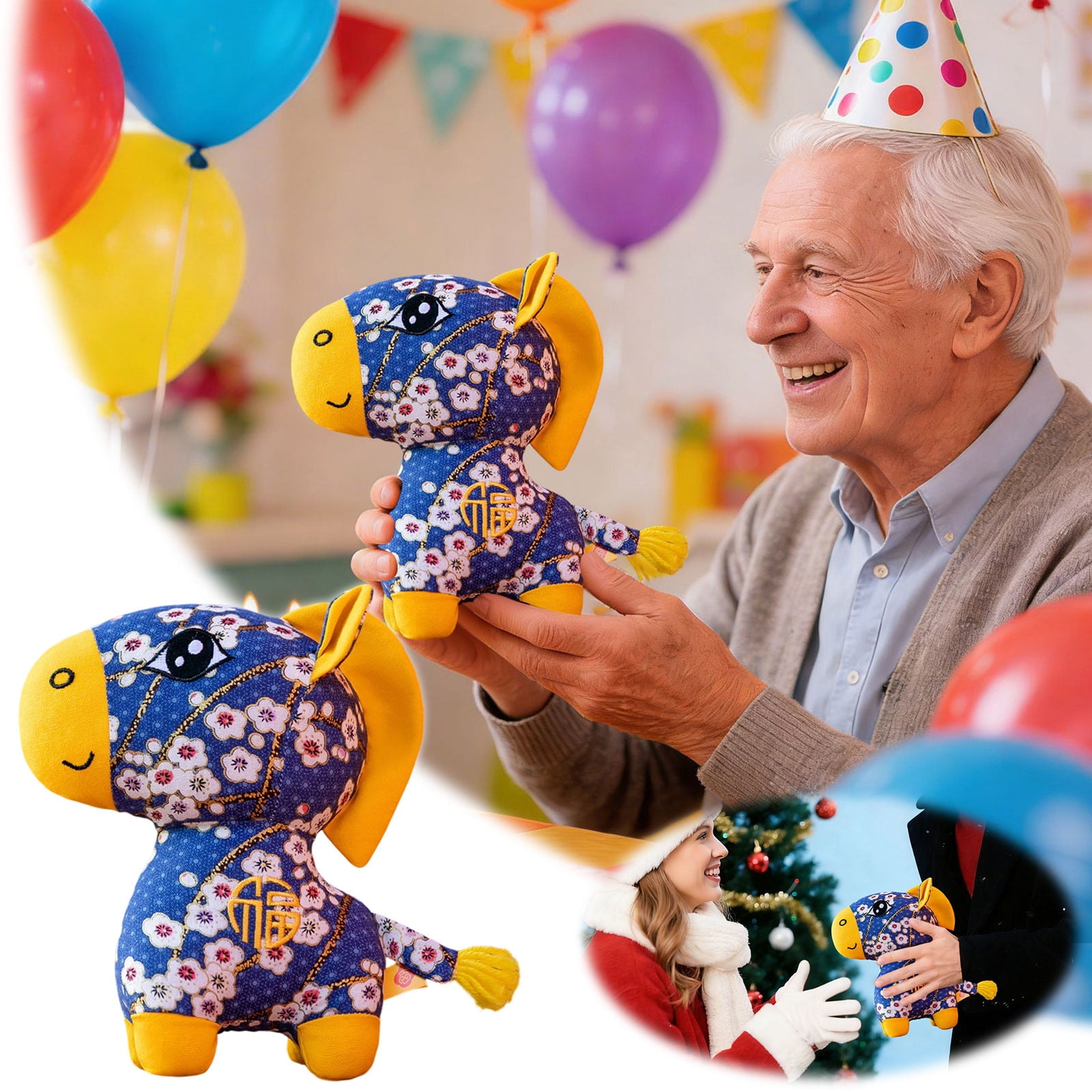 EcoNest "Fu" Horse Traditional Floral Fabric Stuffed Animal (13cm/20cm ...