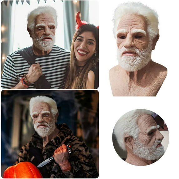 EcoNest Halloween Face Old Grandpa Shaped With Wig Realistic Latex Old ...
