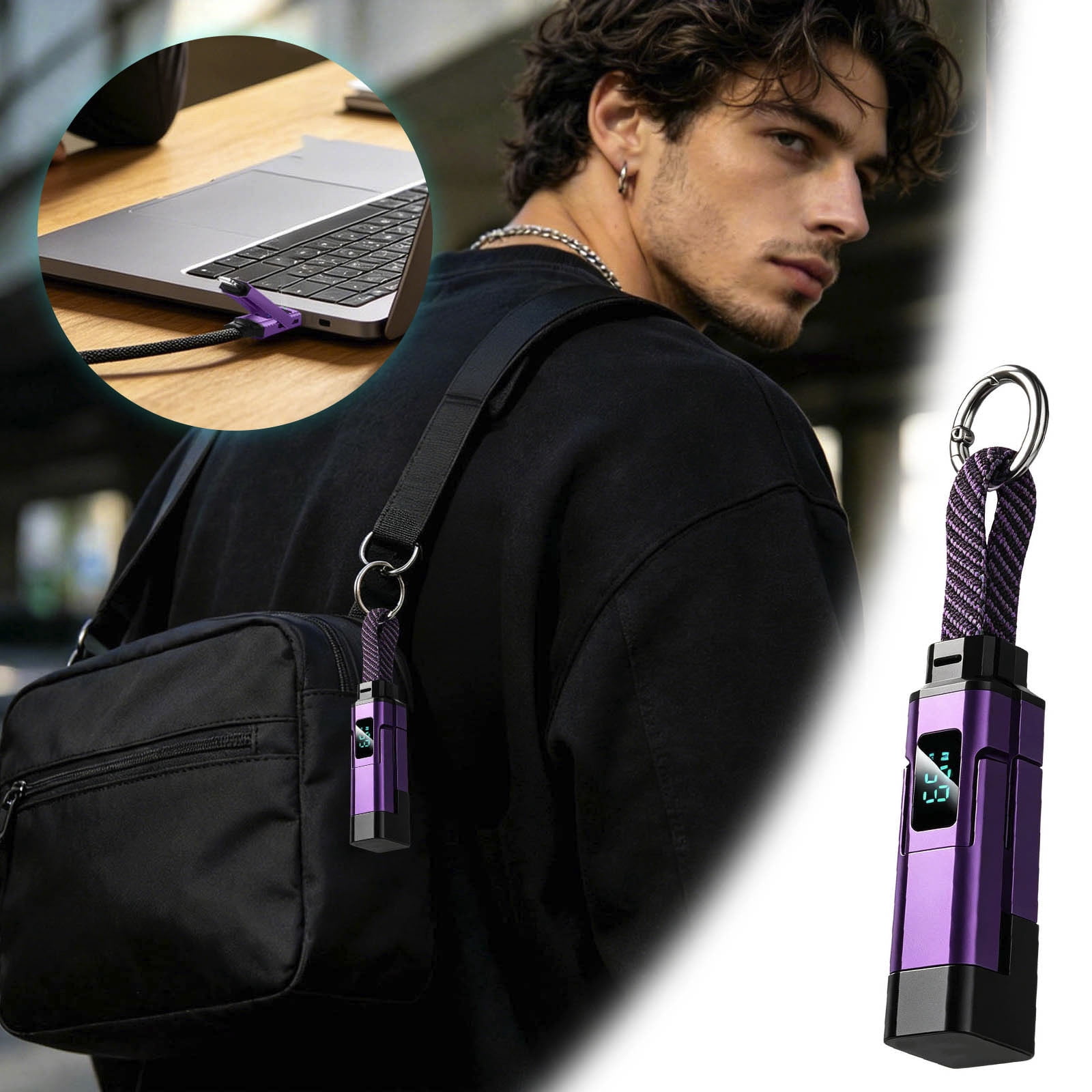 EcoNest Portable 4 In 1 Digital Display Keychain Short USB C Charging ...