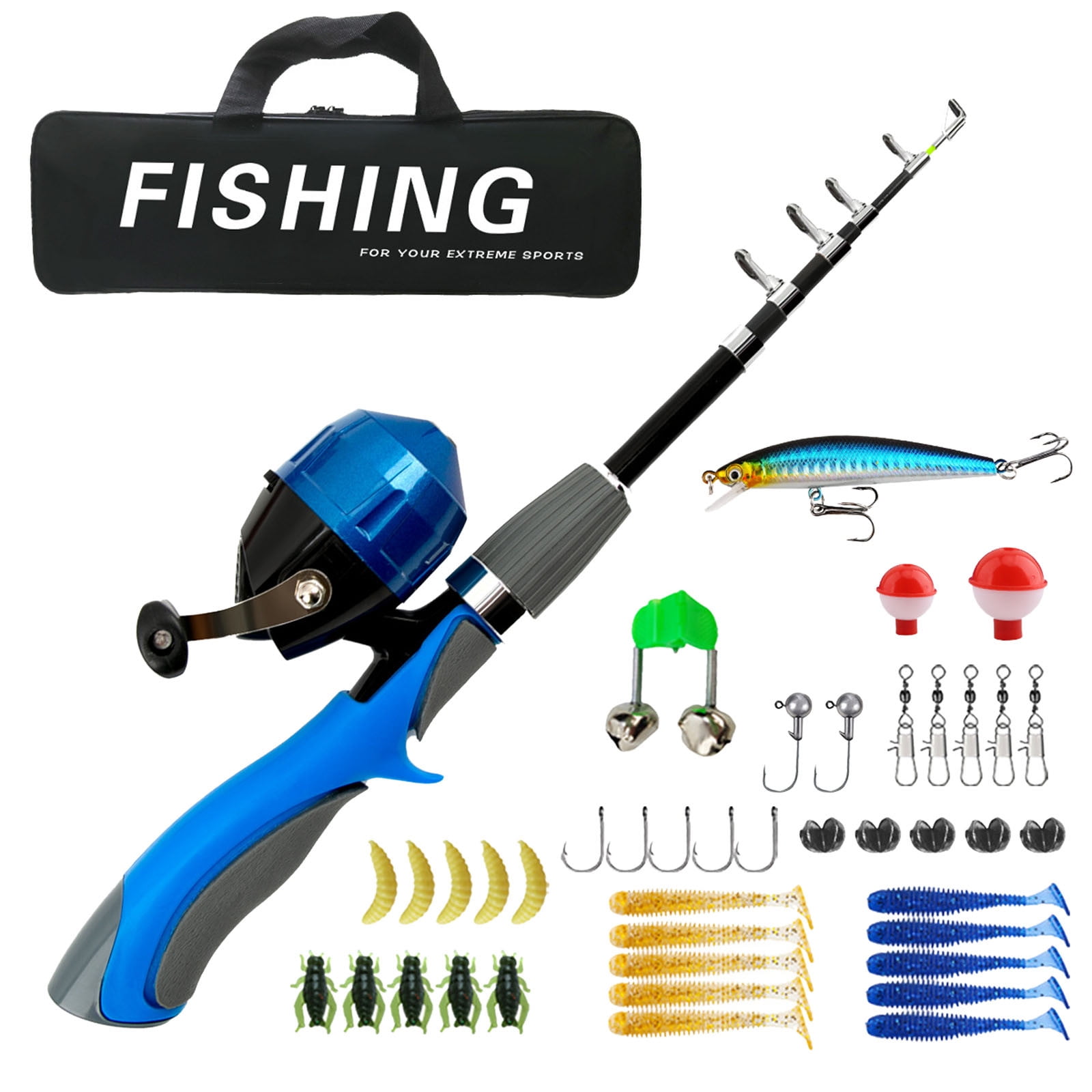 EcoNest Portable Telescopic Fishing Rod Kit 1.2m Set With Reel & Carry ...