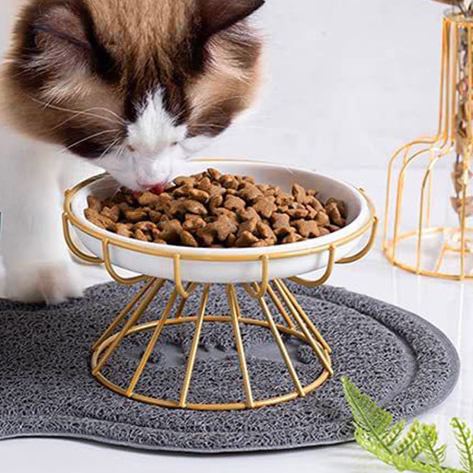 EcoNest Raised Ceramic Cat Dish With Metal Stand Friendly Vomit Ceramic ...