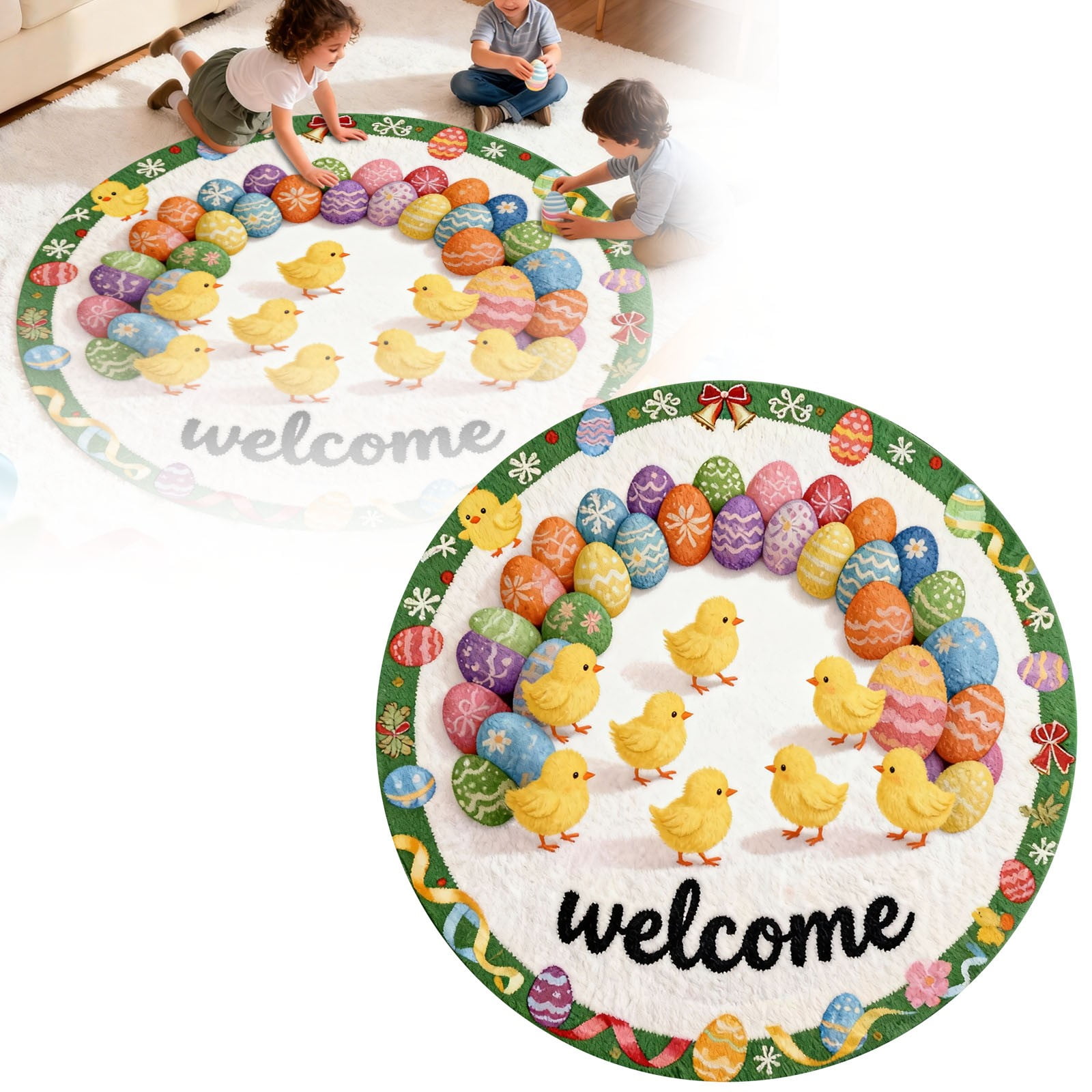 EcoNest Round Easter Bunny Shaped Welcome Mat 2026 Easter Absorbent And ...