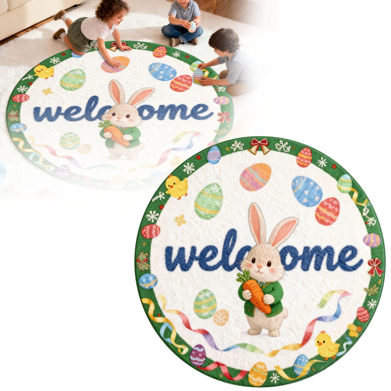 EcoNest Round Easter Bunny Shaped Welcome Mat 2026 Easter Absorbent Non ...