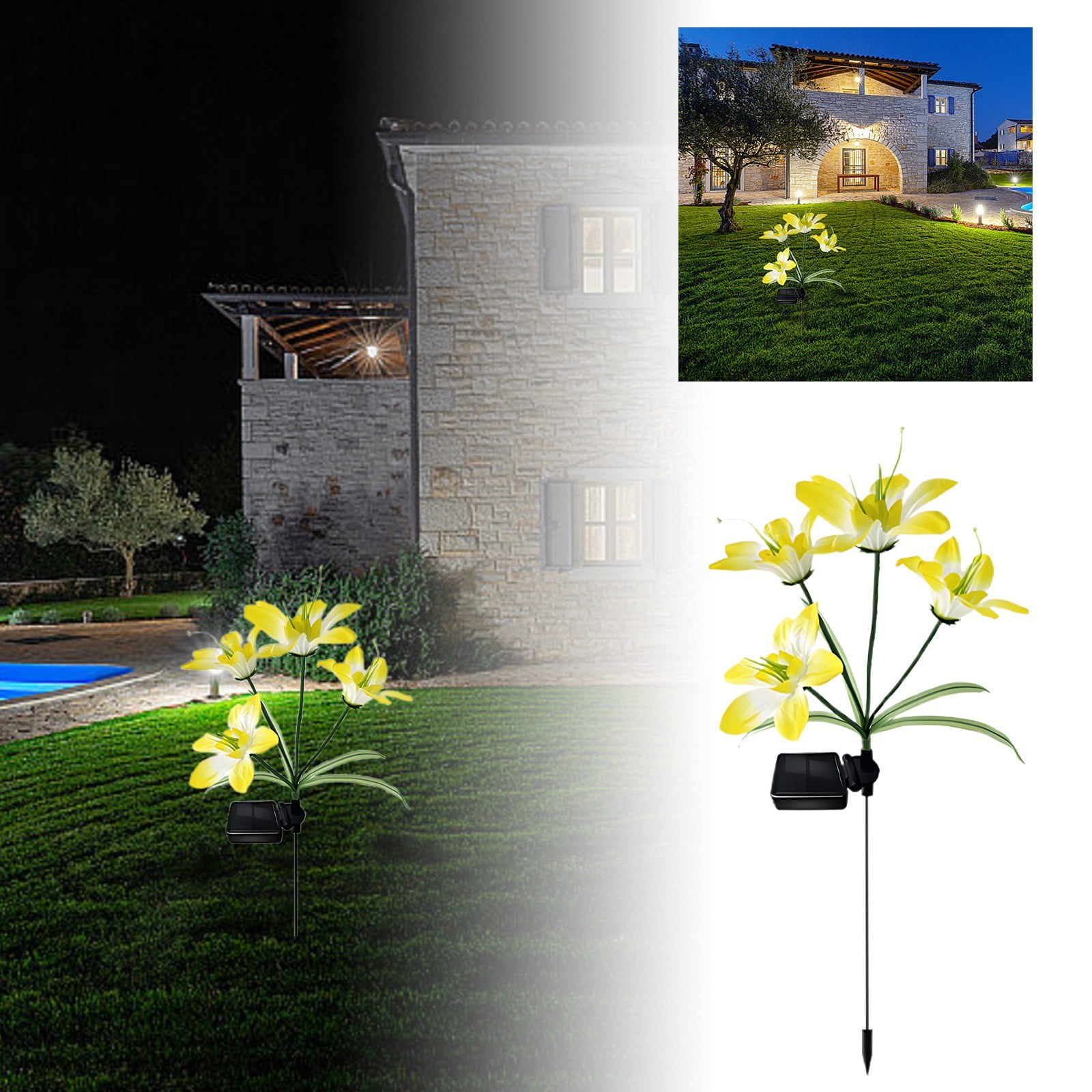 EcoNest Solar Flower Lights Outdoor Garden IP65 Villa Stake Lighting ...